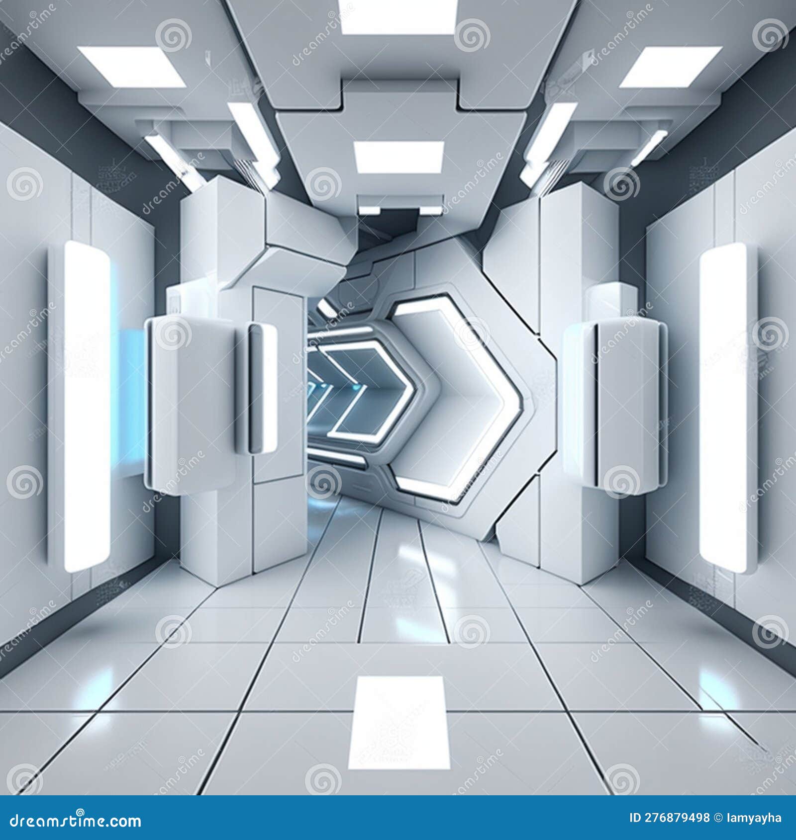 White Futuristic Background Abstract. Room 3d Rendering of Space City ...