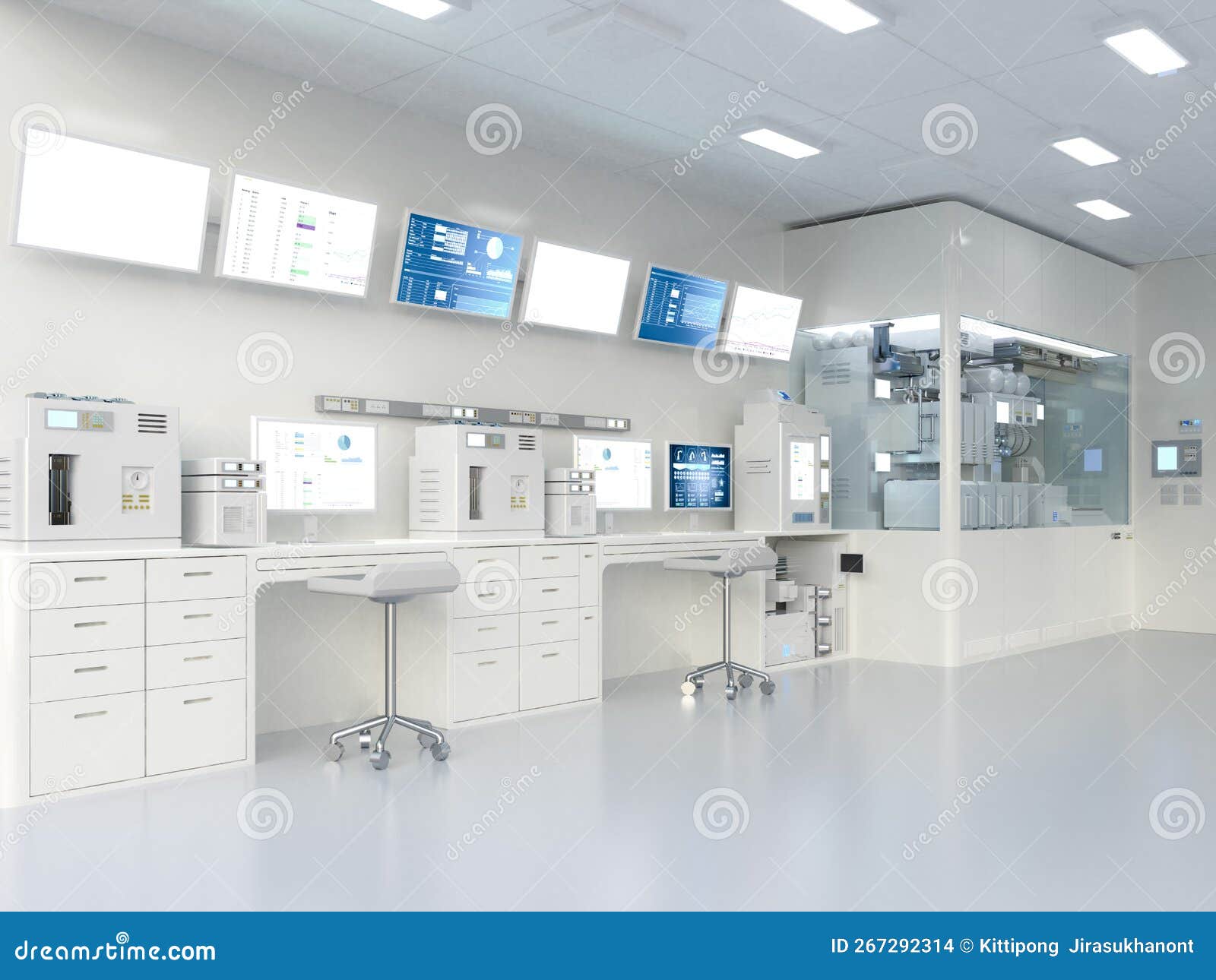 White Futuristic Digital Laboratory with Machine and Computer Screen ...