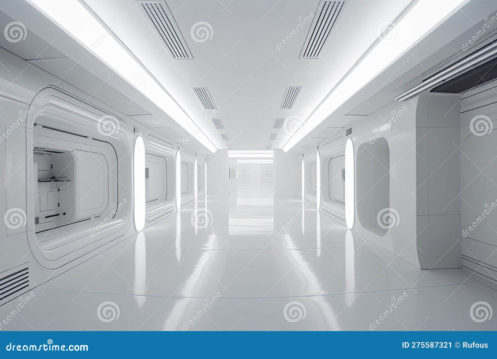 White Futuristic Empty Room Stock Illustration - Illustration of ...