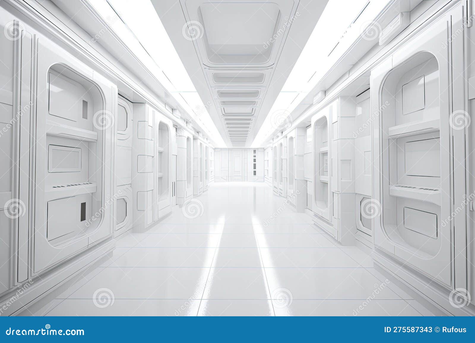 White Futuristic Empty Room Stock Illustration - Illustration of circle ...