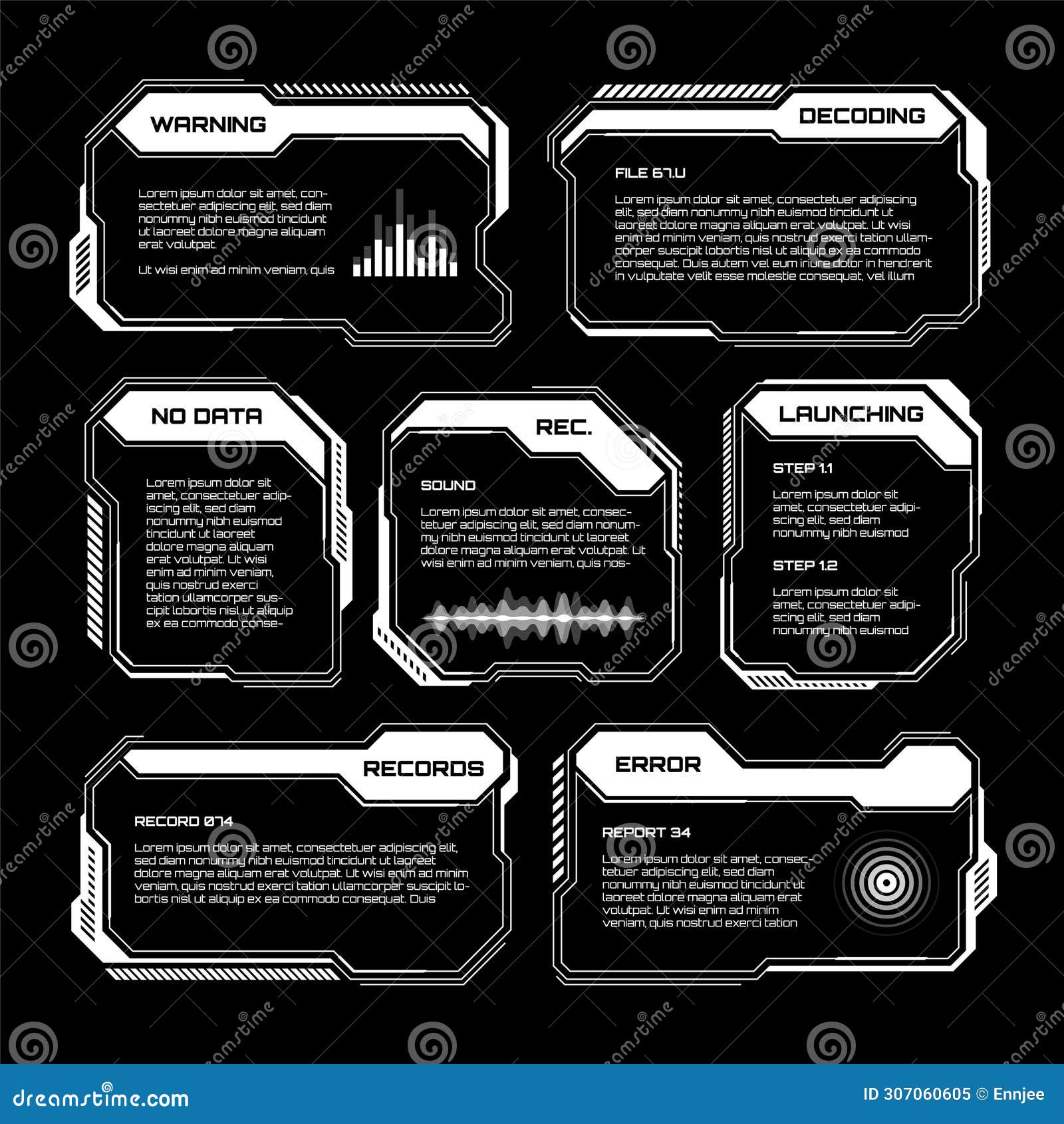 White Futuristic Hud Ui Elements Sci Fi User Interface Text Boxes Callouts Stock Vector