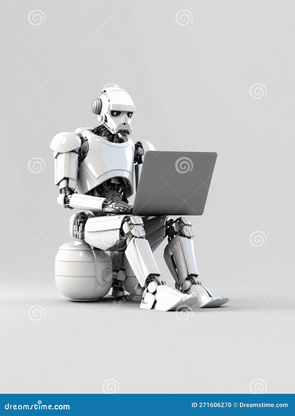 Android Robot Working on Laptop Stock Illustration - Illustration of ...