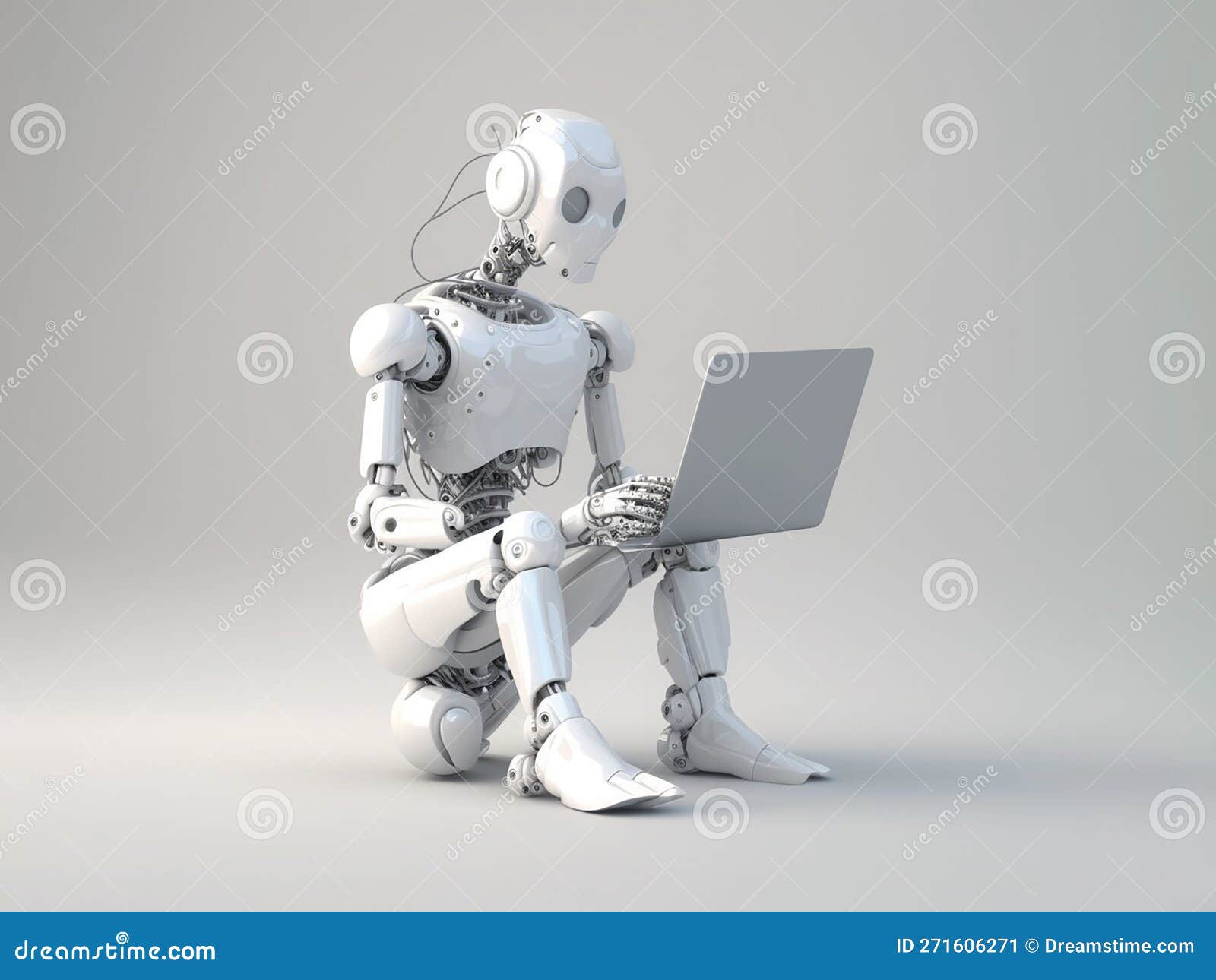 Android Robot Working on Laptop Stock Illustration - Illustration of ...