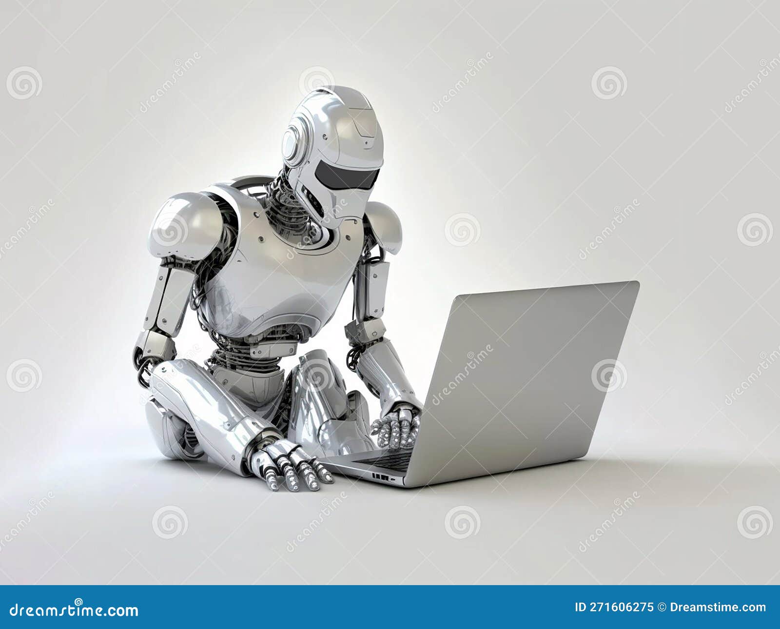 Android Robot Working on Laptop Stock Illustration - Illustration of ...