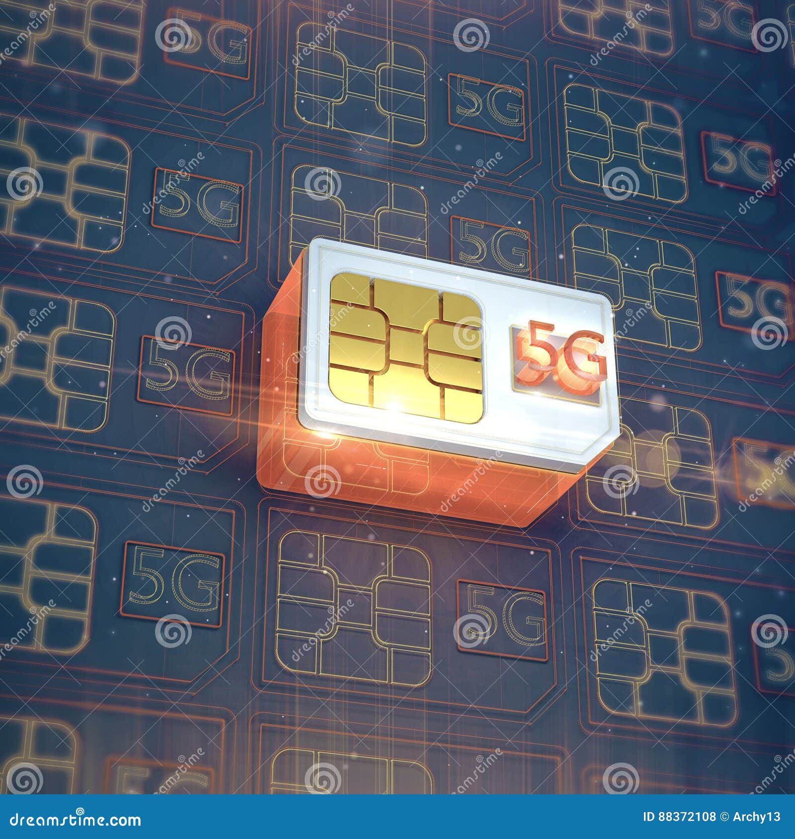 White 5g Sim Card With Glow And Flares Above The Neon Simpattern 3d ...