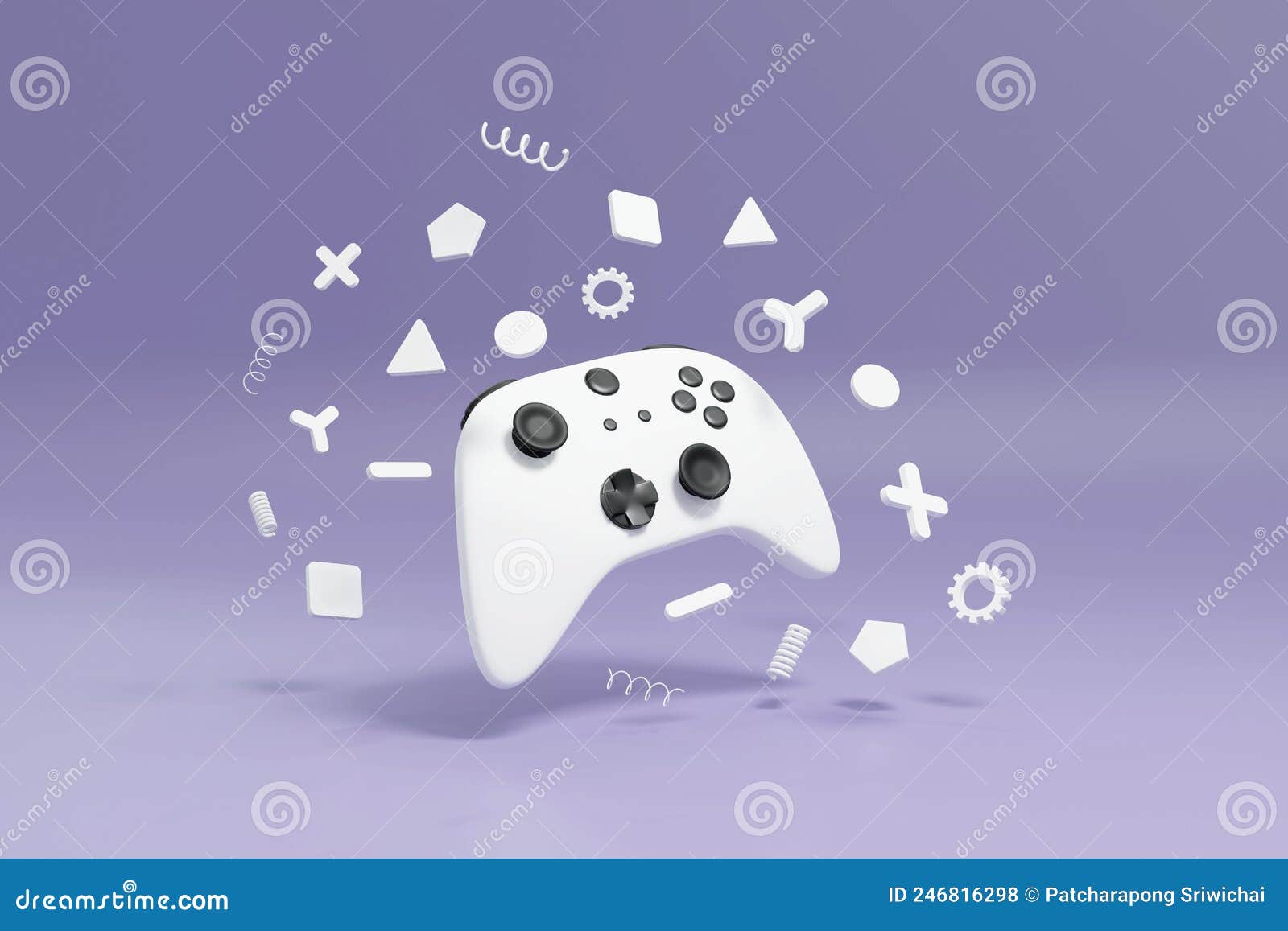 White Game Controller Joystick with Geometric Shapes 3D Render ...