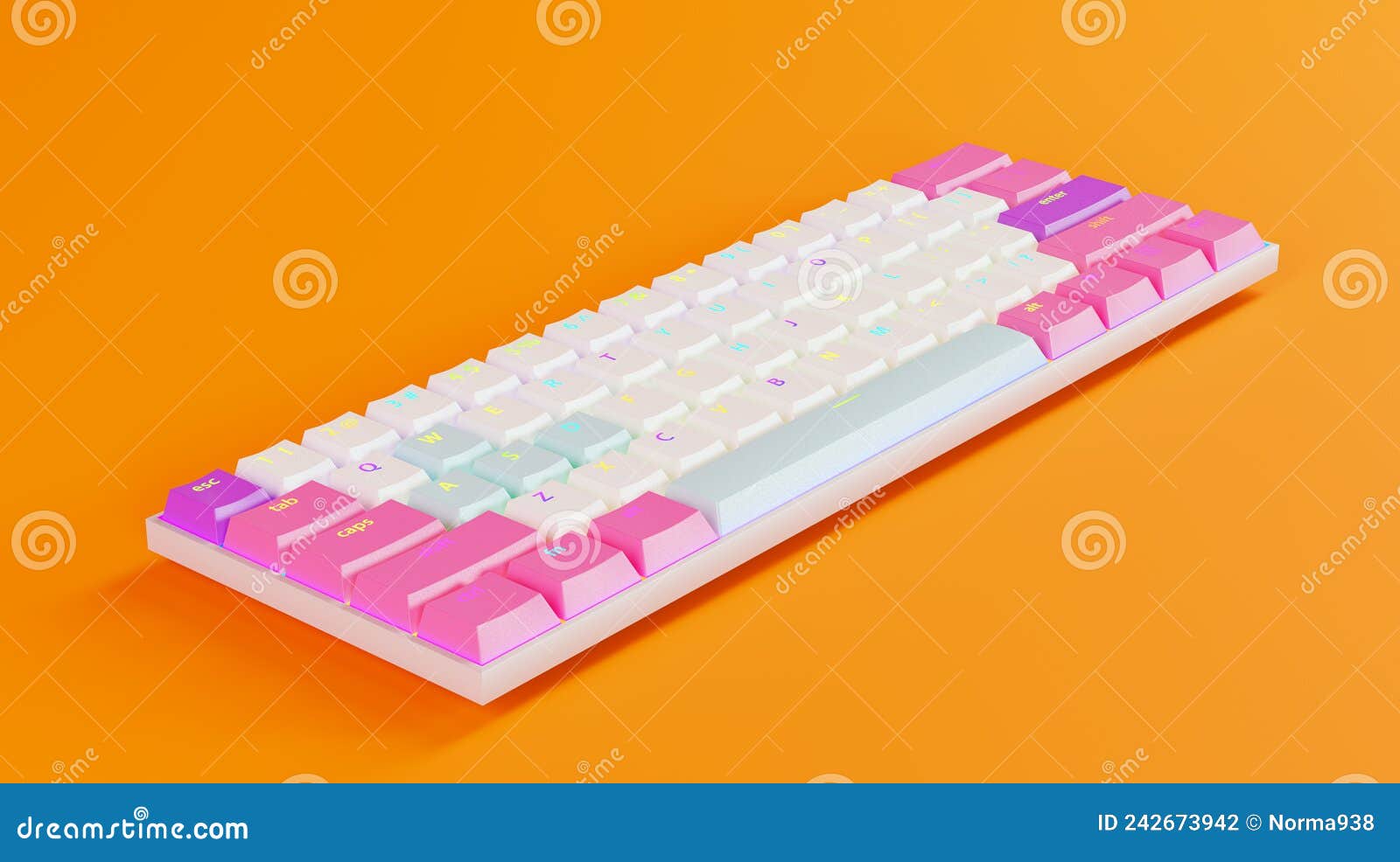 White Gaming Keyboard, 3d Render. Cartoon Keyboard with Pink Keys and ...