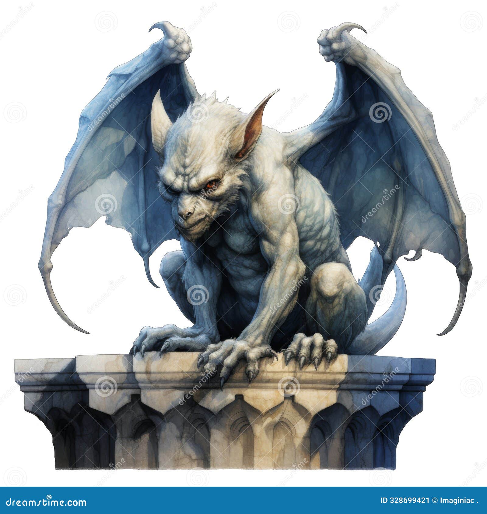 A White Gargoyle Perched on a Stone Plinth Stock Illustration ...