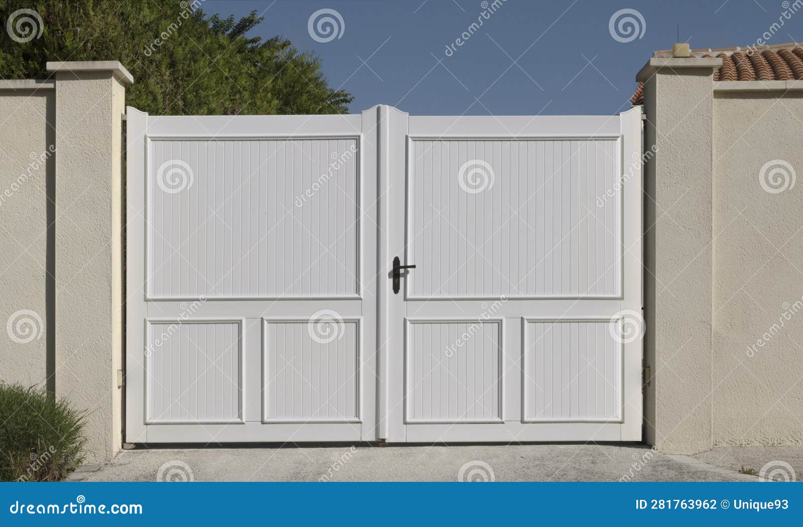 White gate of house stock photo. Image of wall, garage - 281763962