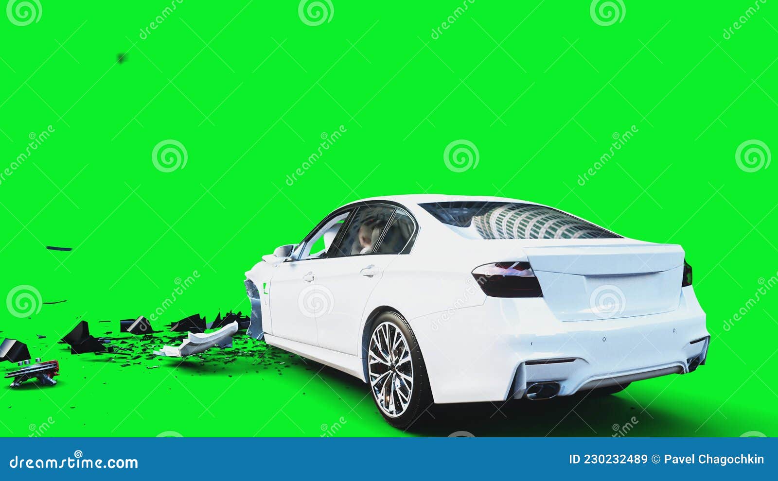 White Generic 3d Car Crashes into Invisible Wall. Car Accident Concept ...