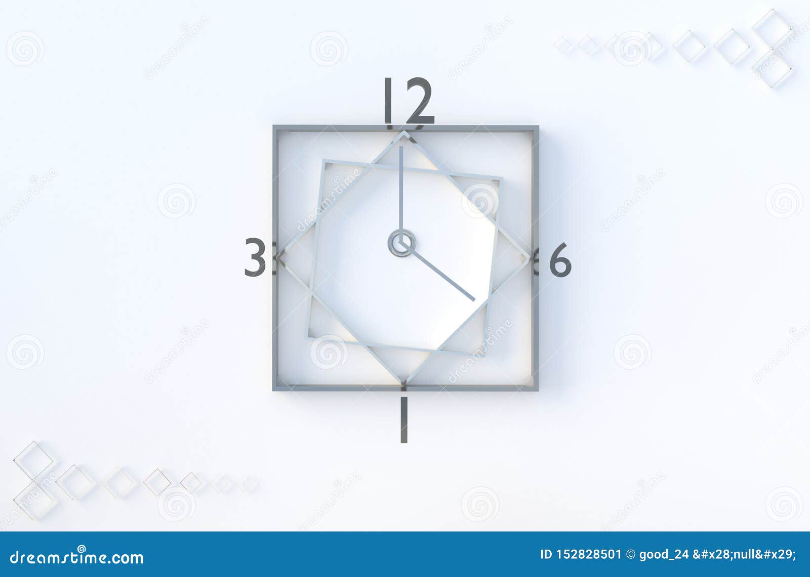 White Geometric Clock Cube Shapes Background. Realistic 3D Render ...