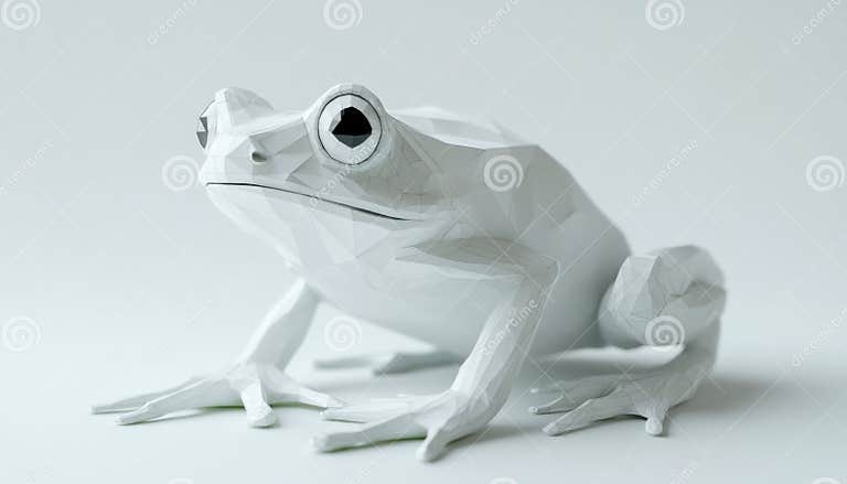 White Geometric Frog Sitting on a Plain Background Stock Image - Image ...