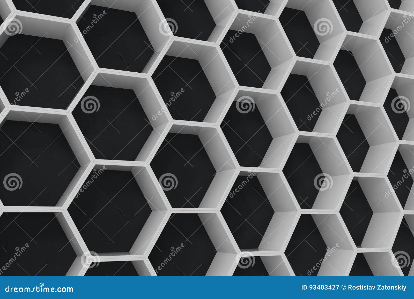 White Geometric Hexagonal Abstract Background with Black Wall, 3D ...