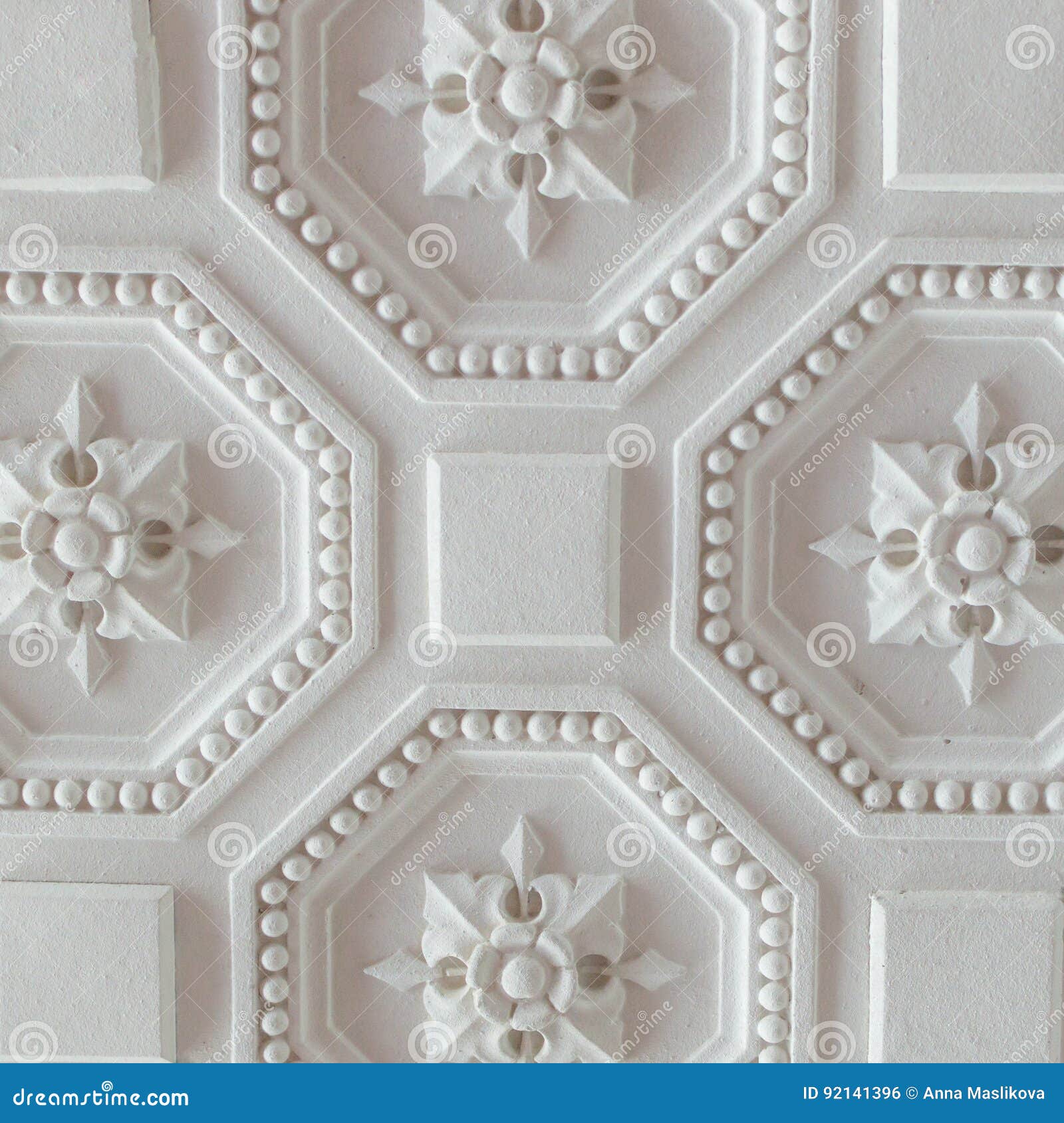 White Geometric Ornamental Pattern of Ceiling for Background, Square ...
