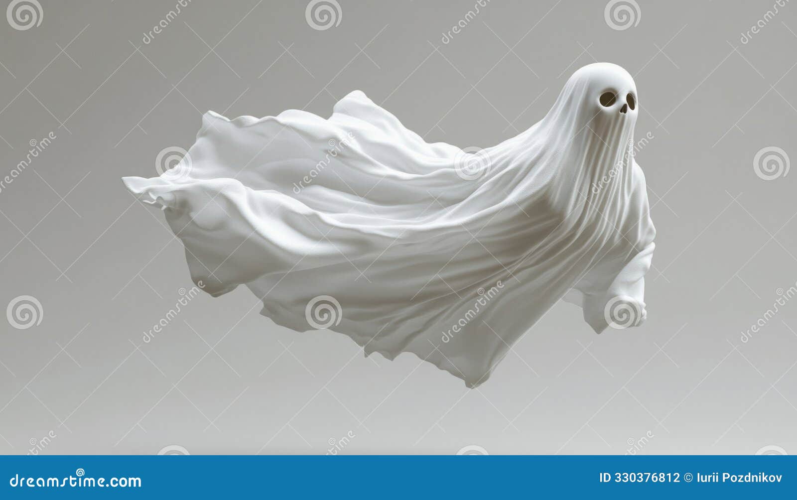 White Ghost Floating with Skull Face on Grey Background Stock Photo ...