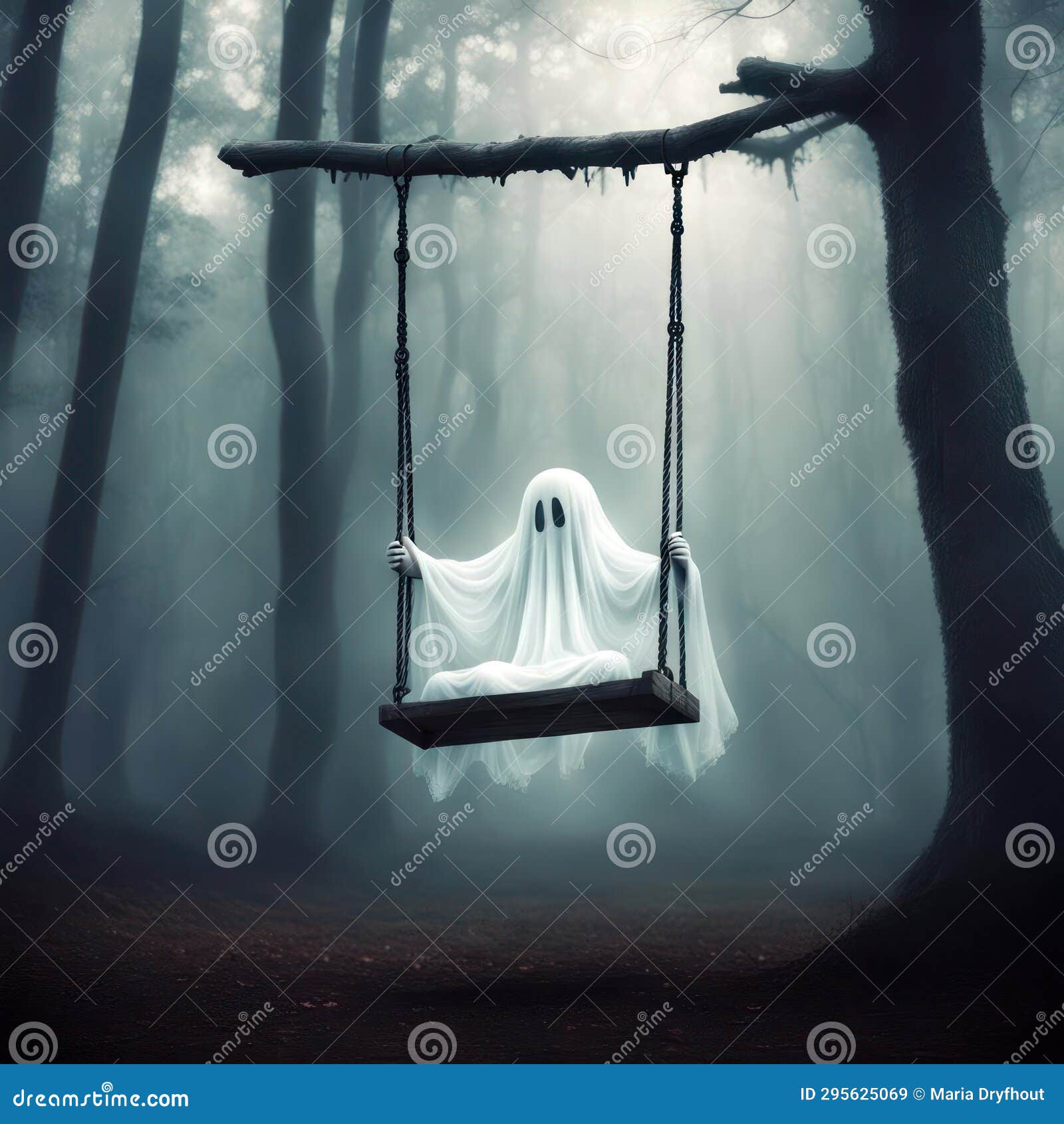 White Ghost on a Forest Swing Stock Image - Image of haunt, woods ...