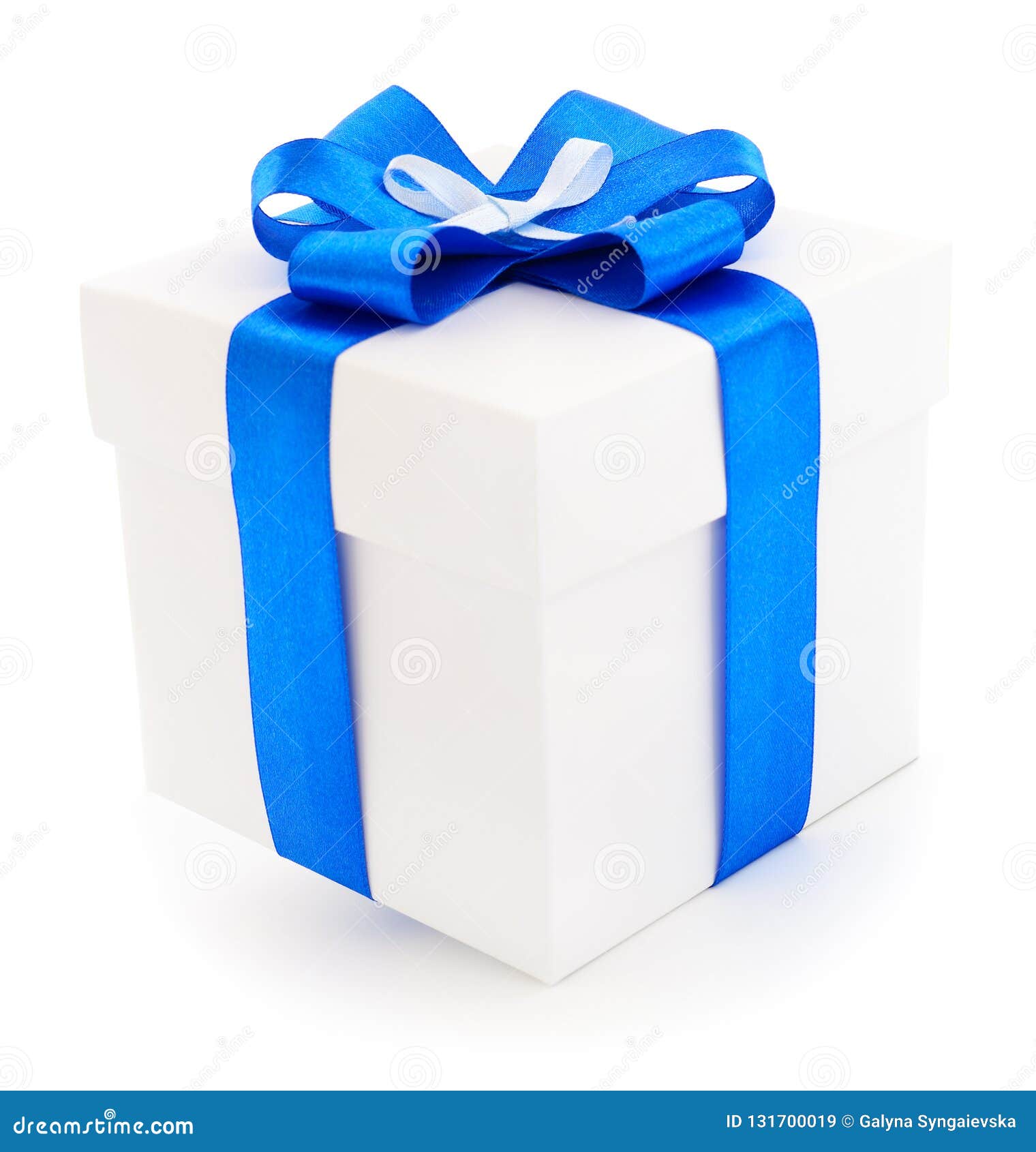 White Gift Box with Blue Ribbon Stock Image - Image of greeting ...