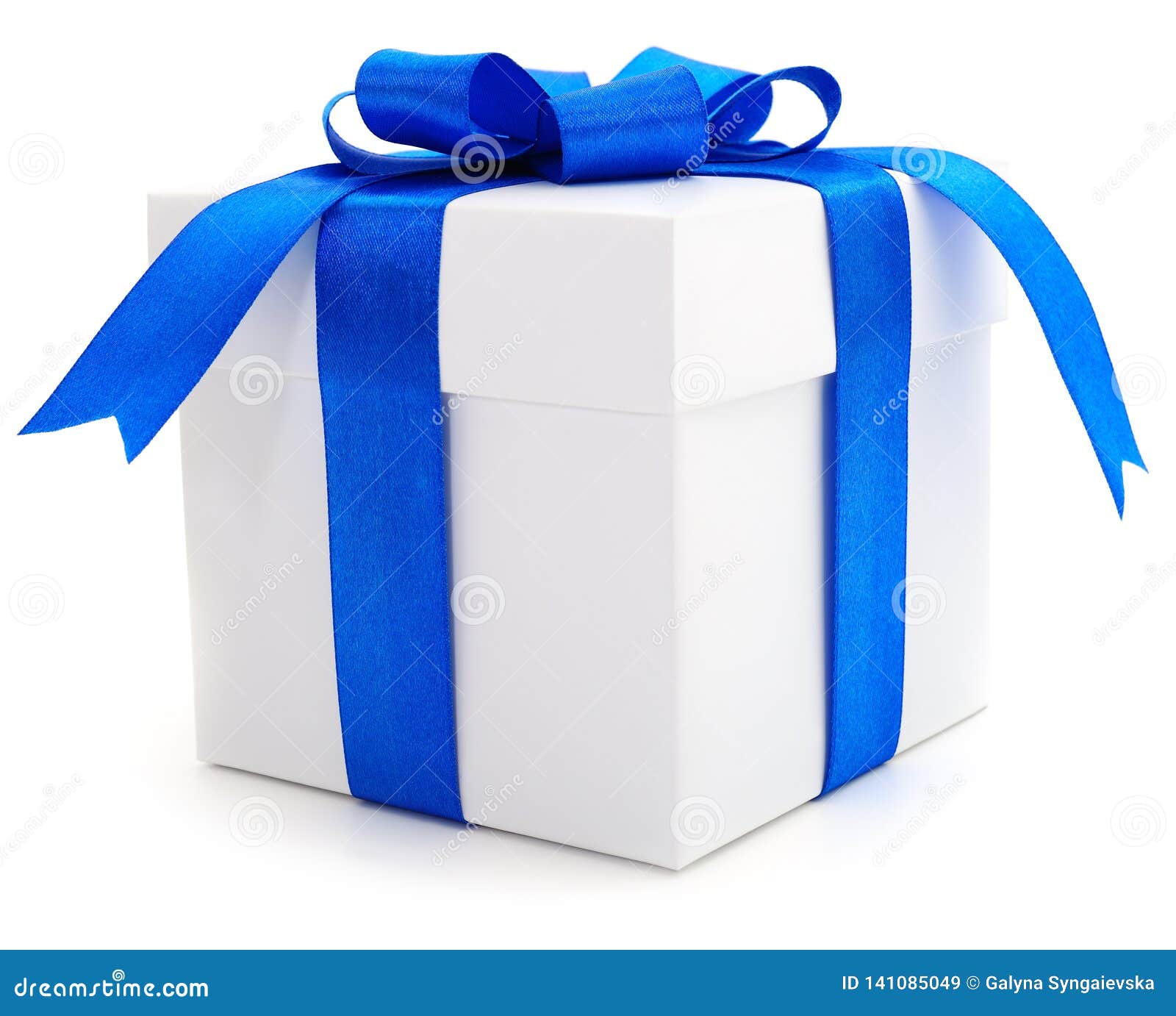 White Gift Box with Blue Ribbon Stock Image - Image of open, closeup ...