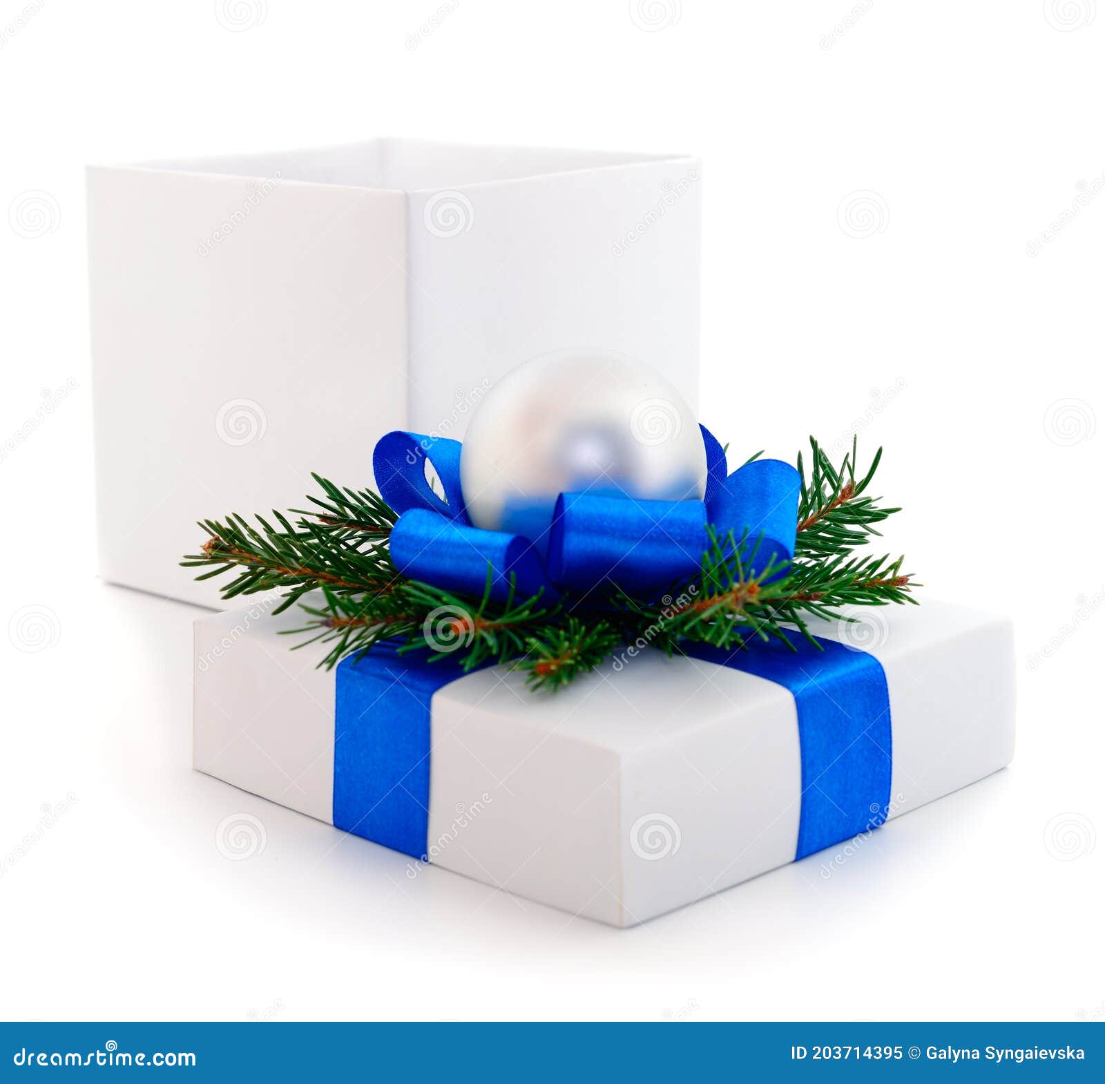 White Gift Box with Blue Ribbon Stock Image - Image of ribbon, object ...