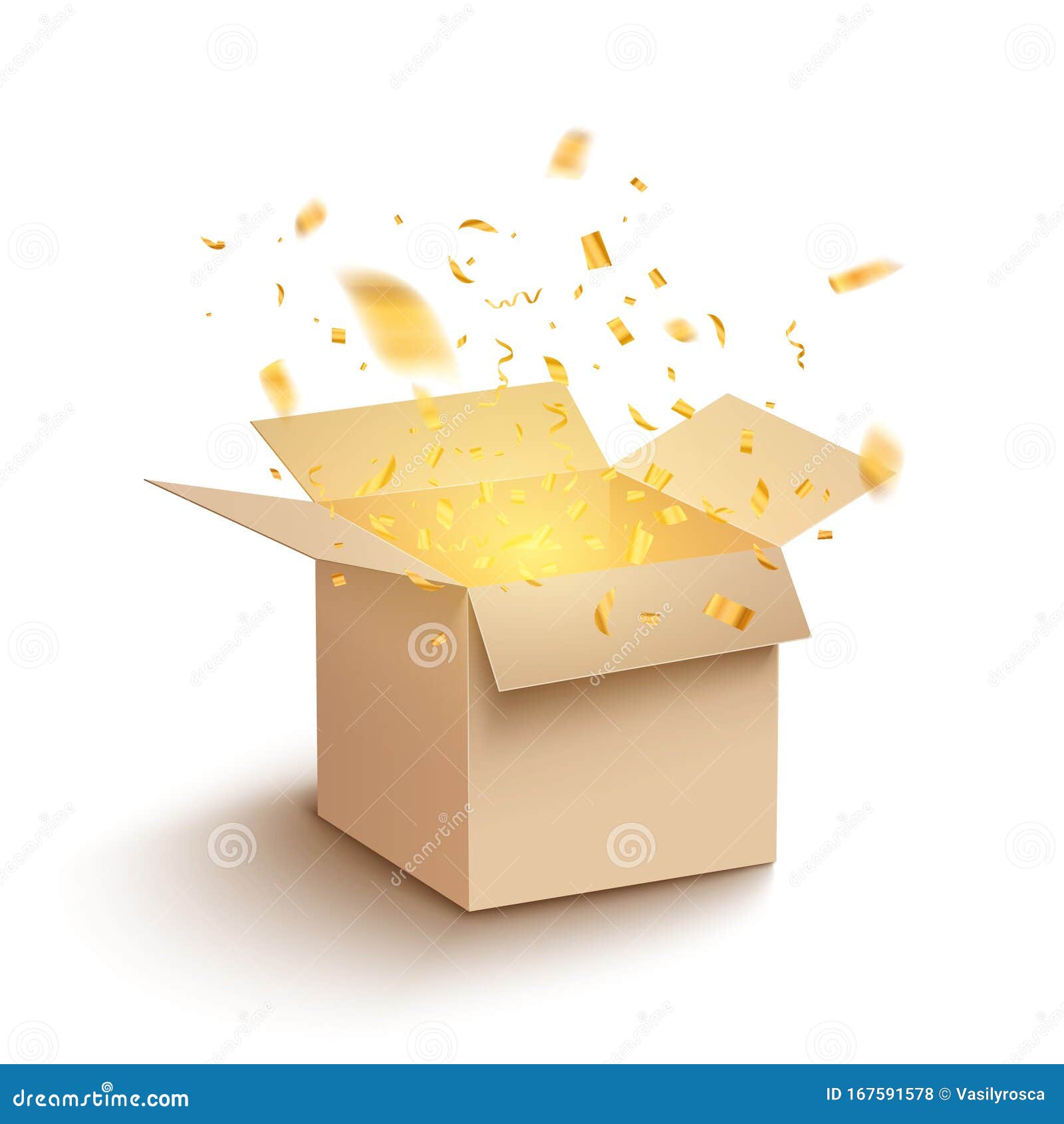 White Gift Box Confetti Explosion. Magic Open Surprise Gift Box Package ...