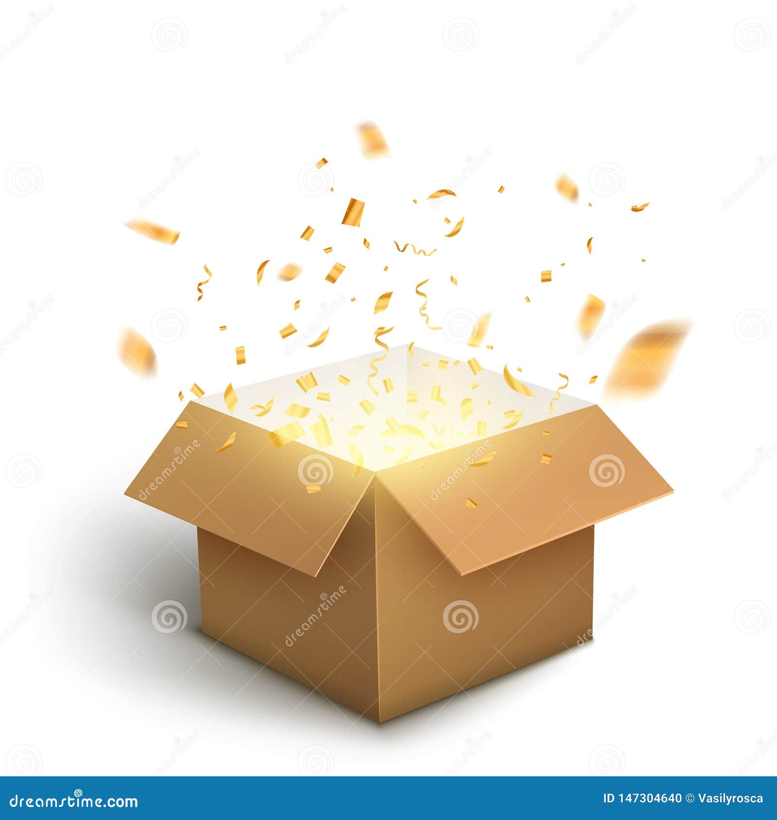White Gift Box Confetti Explosion. Magic Open Surprise Gift Box Package ...