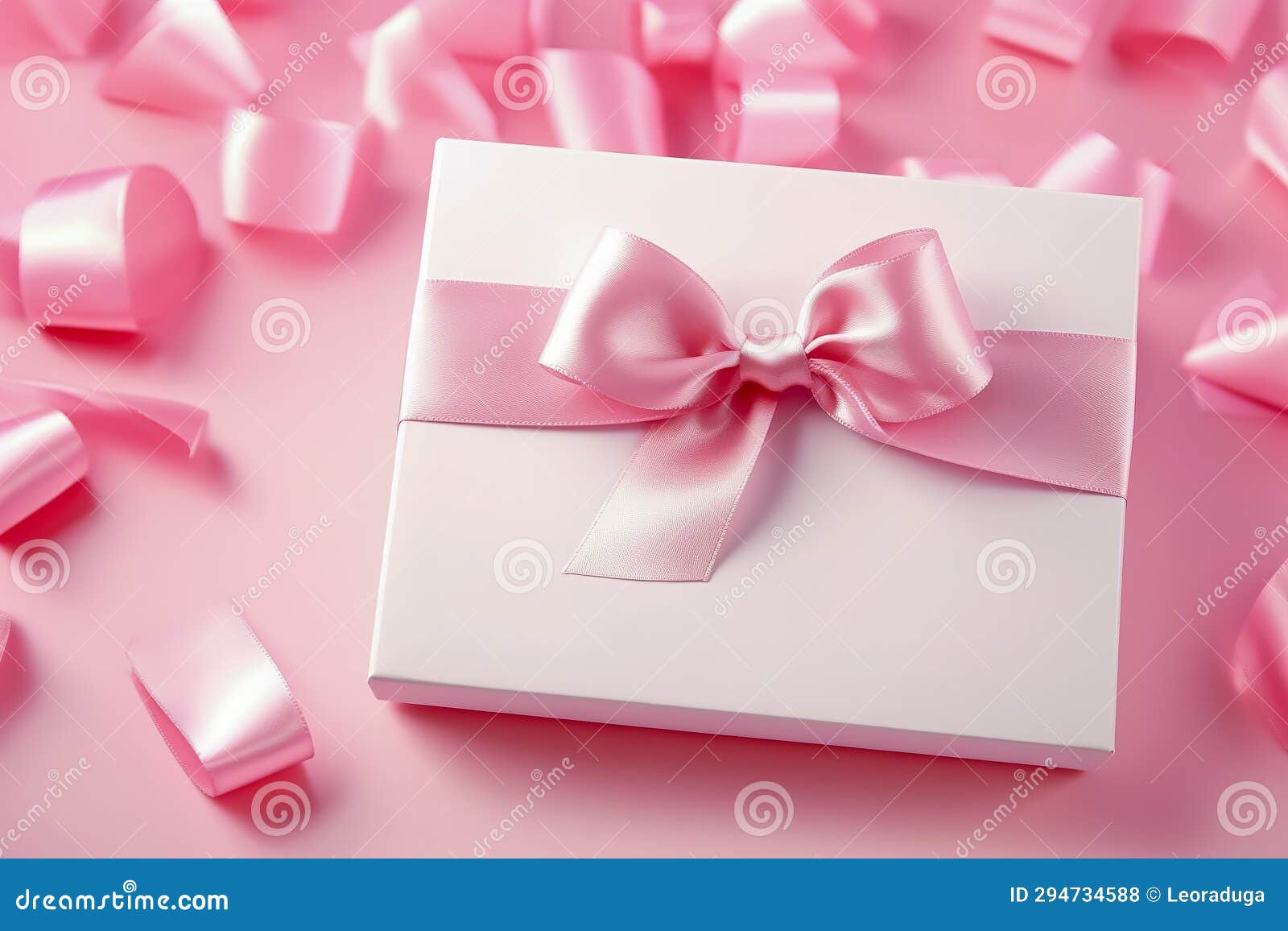 White Gift Box Tied with Pink Ribbon with Bow on Pink Abstract ...
