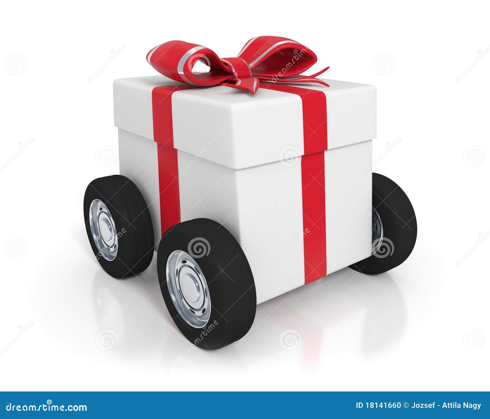 White gift box with wheels stock illustration. Illustration of render ...