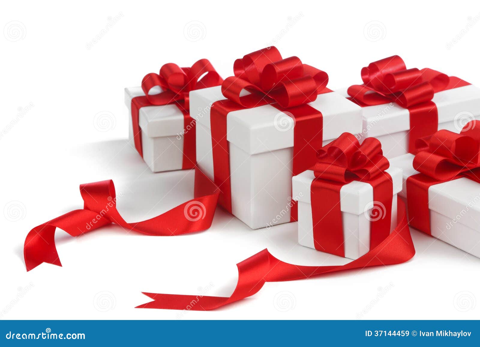 White Gift Boxes with Red Ribbon Stock Image - Image of valentines ...