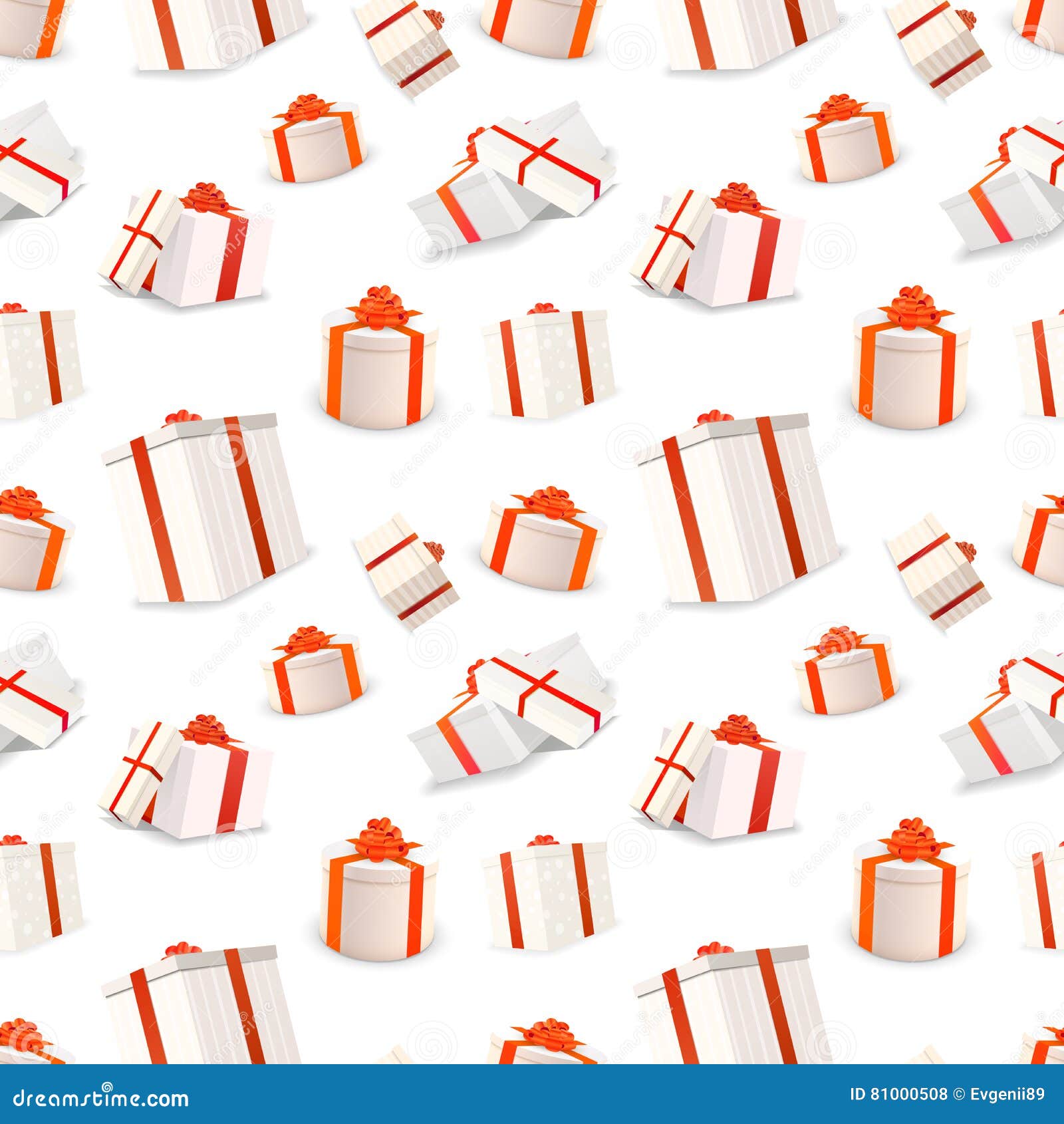 White Gift Boxes with Red Tapes and Bows, Seamless Pattern Stock Vector ...