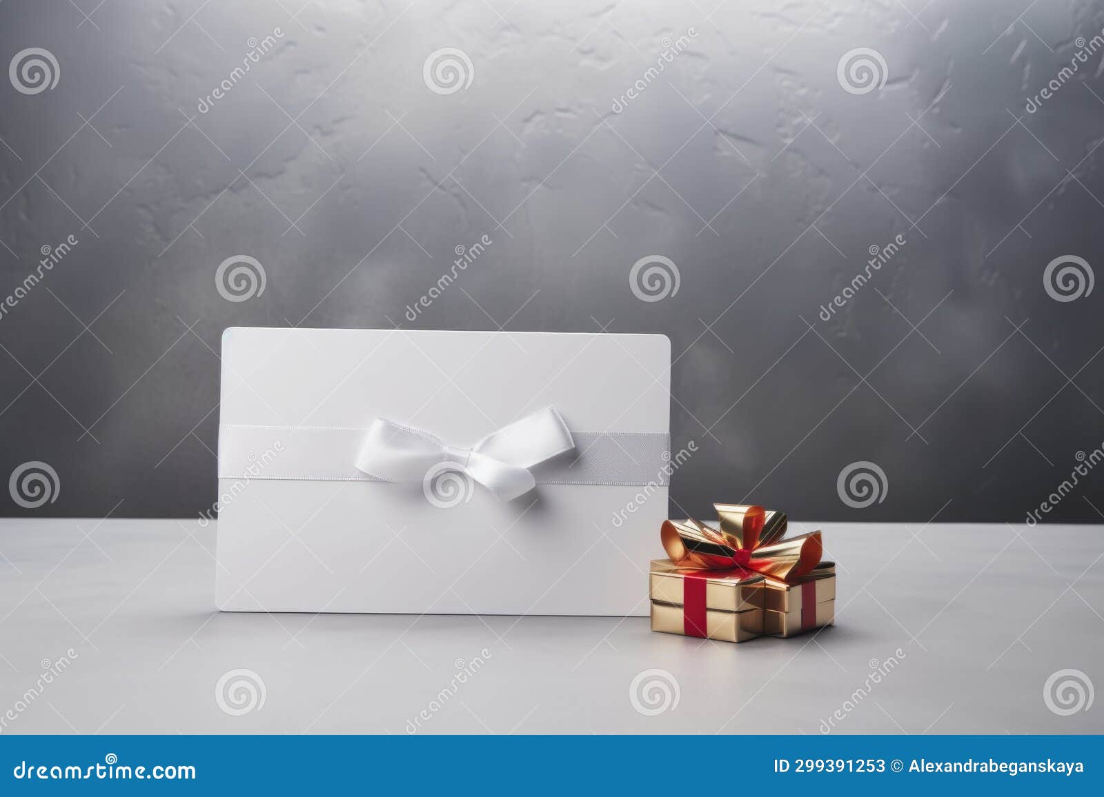 White Gift Card with Bow, Credit Card Layout on Concrete Background ...