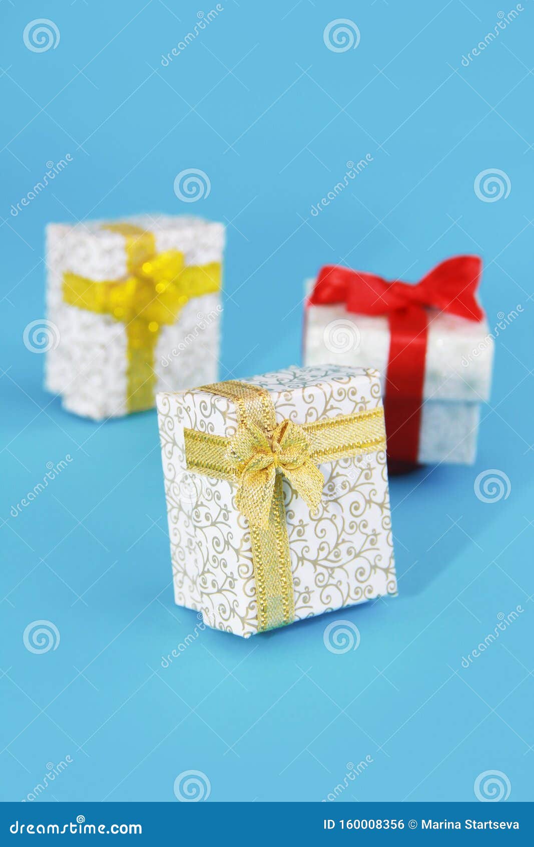 White Gift Decorative Design Boxes with Bows for Surprise Stock Photo ...