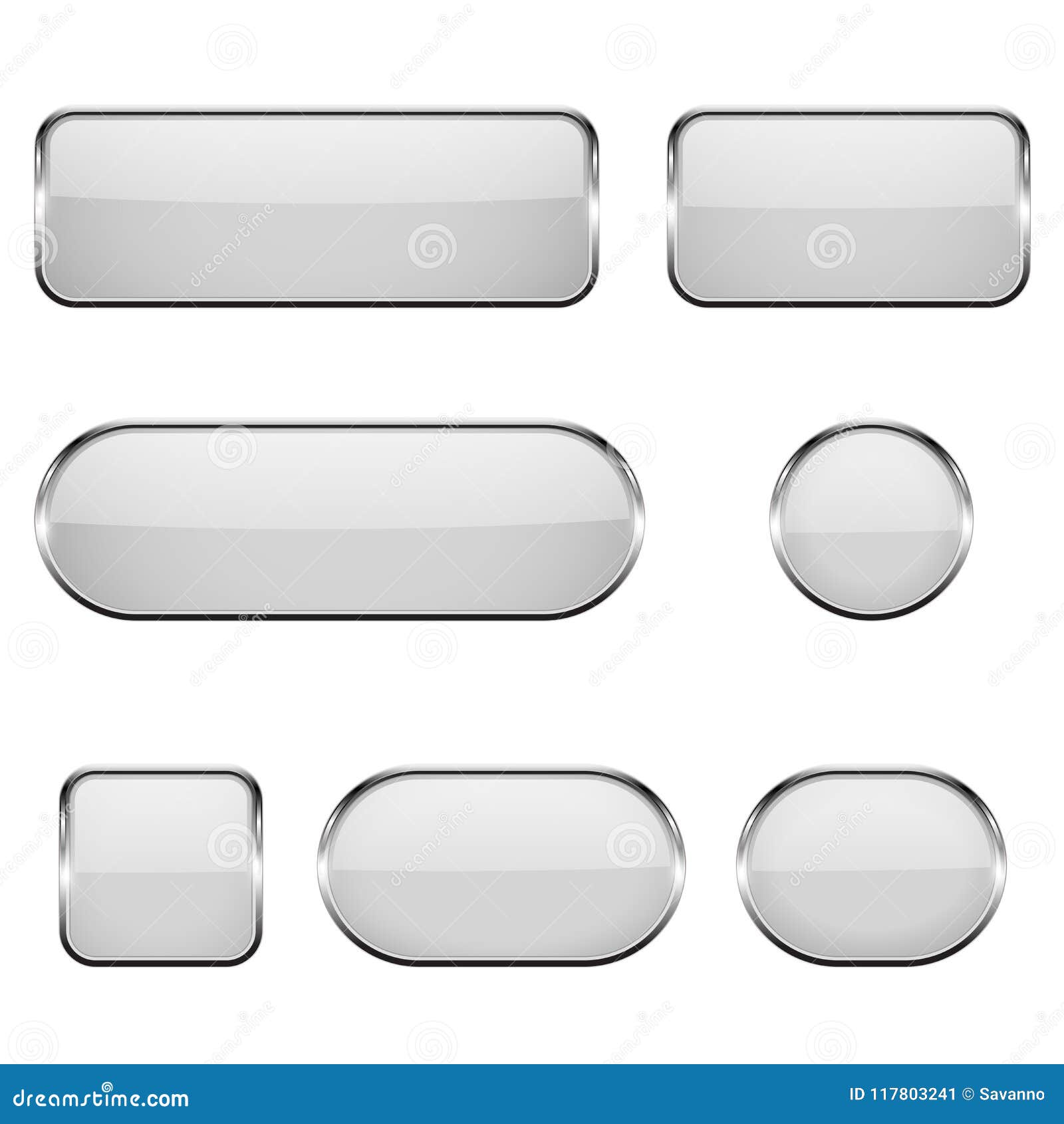 White Glass Oval, Round, Square Buttons with Chrome Frame. 3d Icons ... White Glass Oval, Round, Square Buttons with Chrome Frame. 3d Icons ...