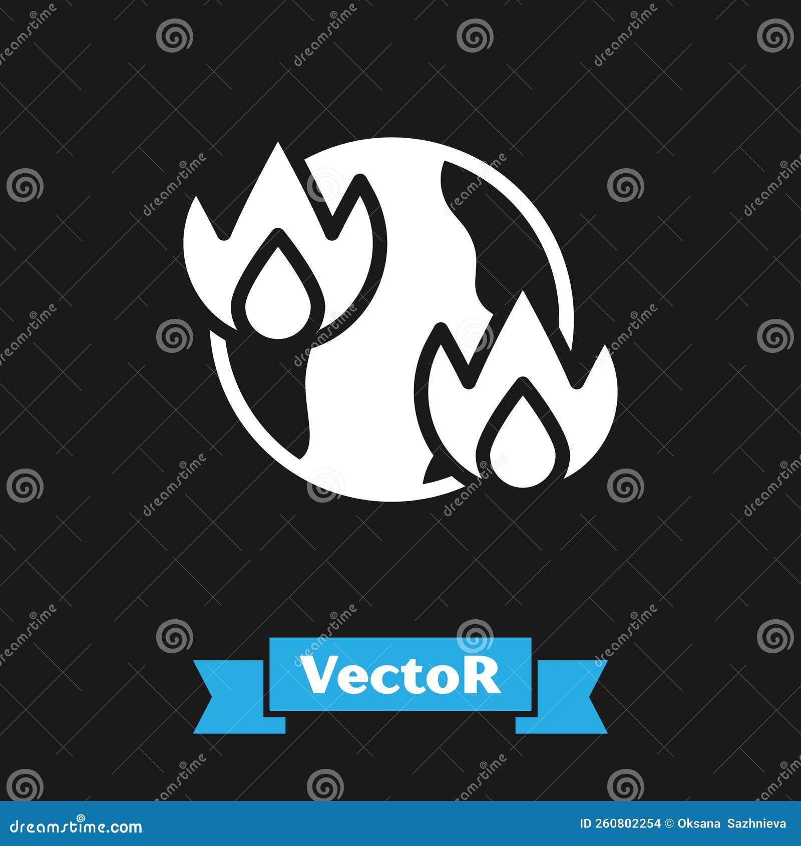White Global Warming Fire Icon Isolated on Black Background. Vector ...