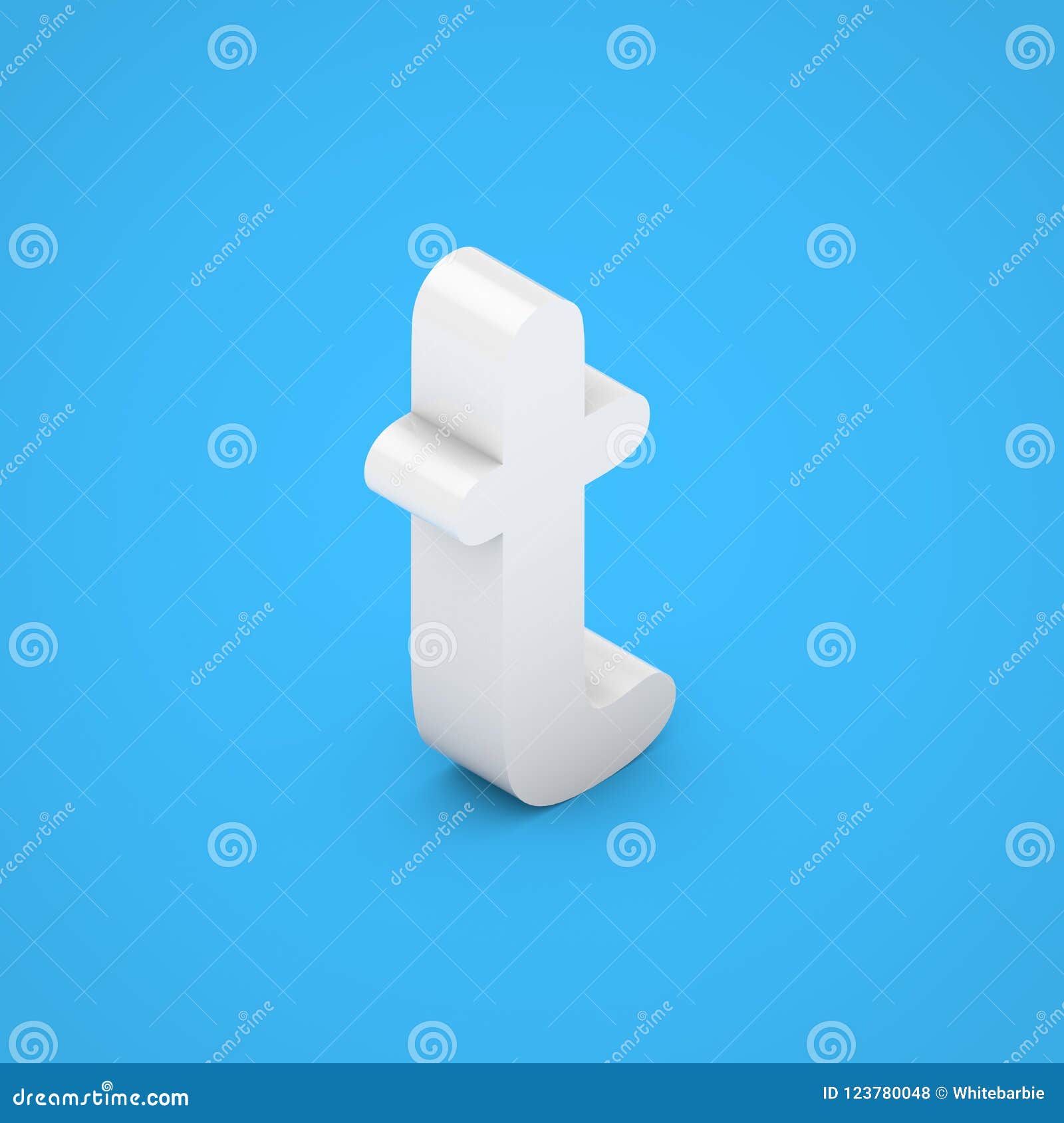 White Glossy Isometric Letter T Lowercase Isolated on Blue Background ...