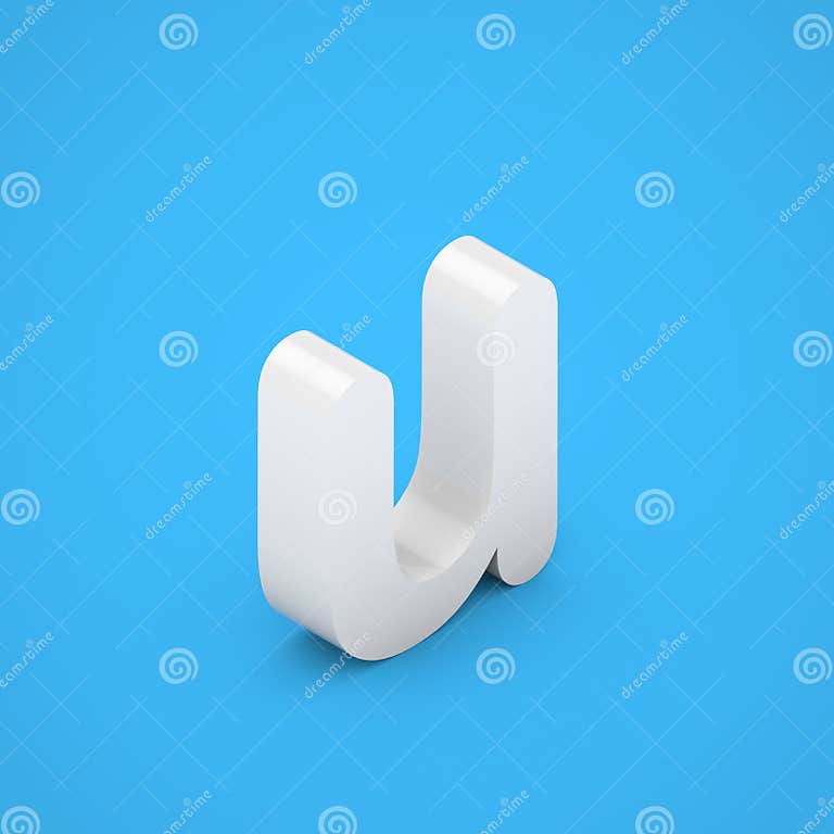 White Glossy Isometric Letter U Lowercase Isolated on Blue Background ...