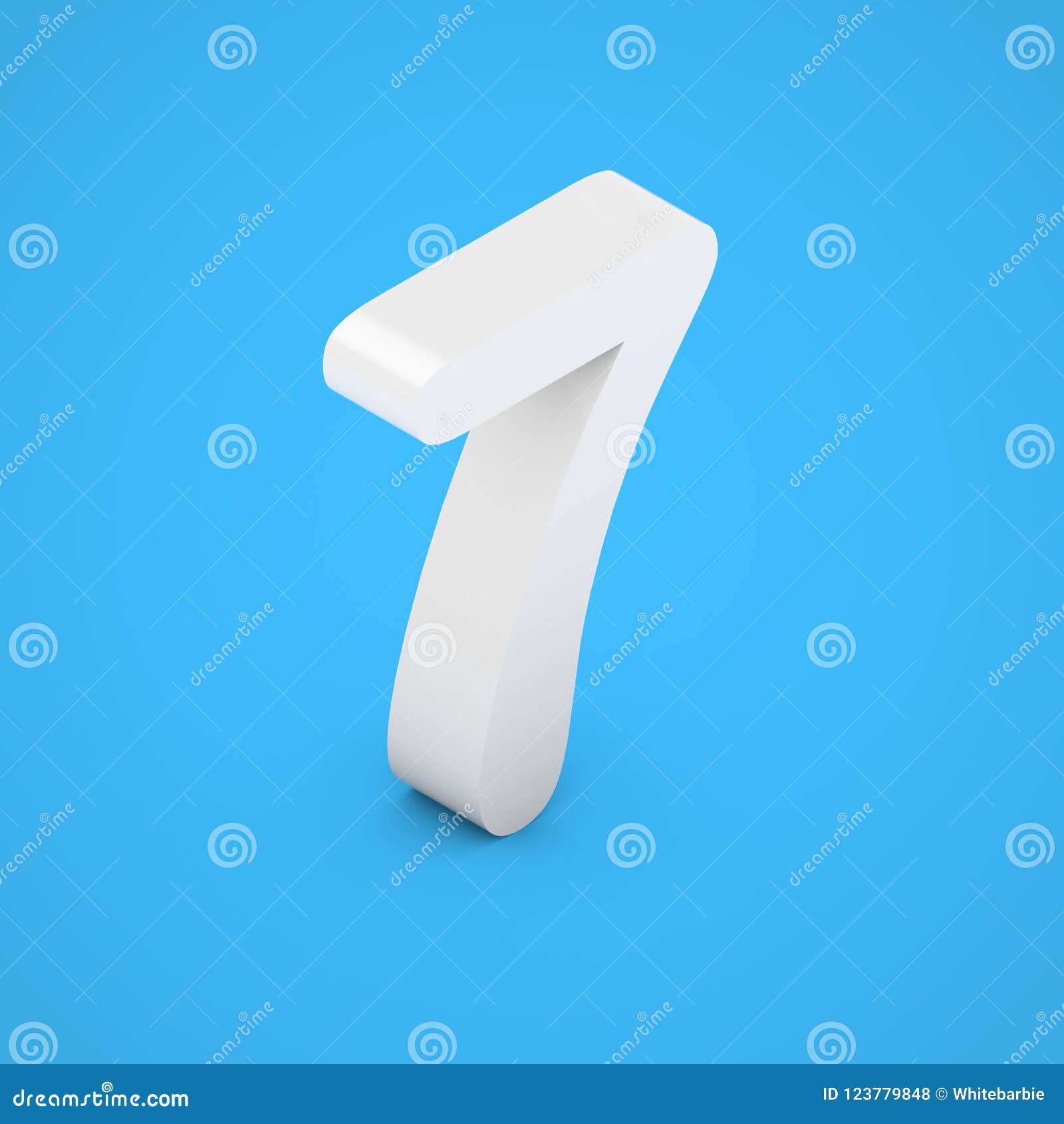 White Glossy Isometric Number 7 Isolated on Blue Background. Stock ...
