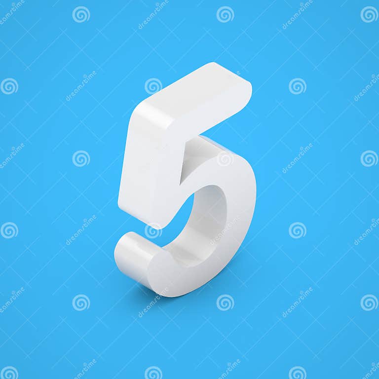 White Glossy Isometric Number 5 Isolated on Blue Background. Stock ...