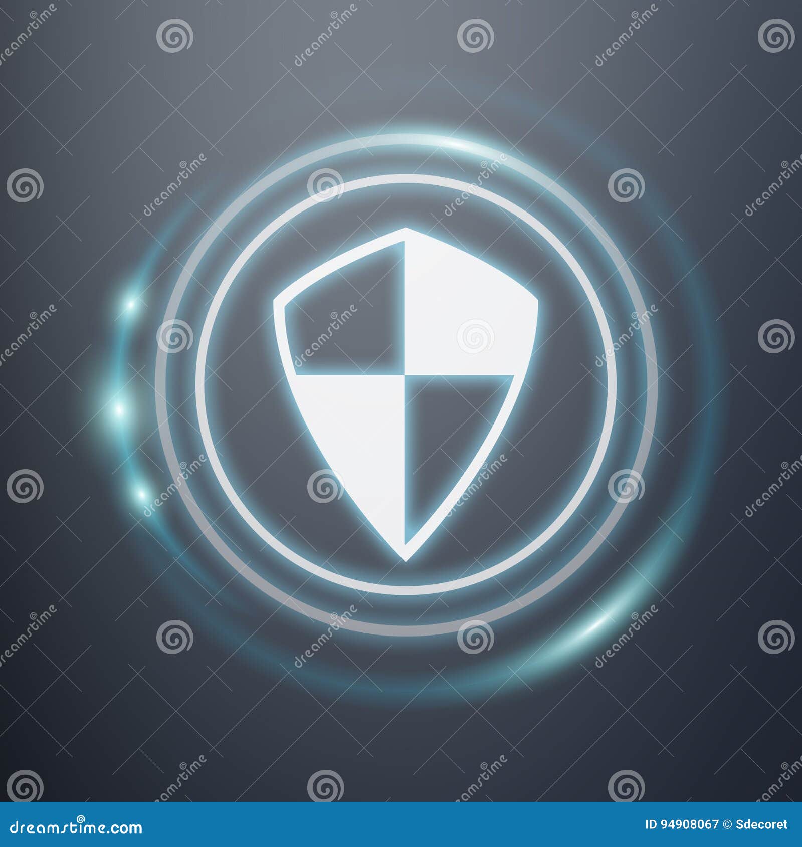 White and Glowing Blue Email Shield 3D Rendering Stock Illustration ...
