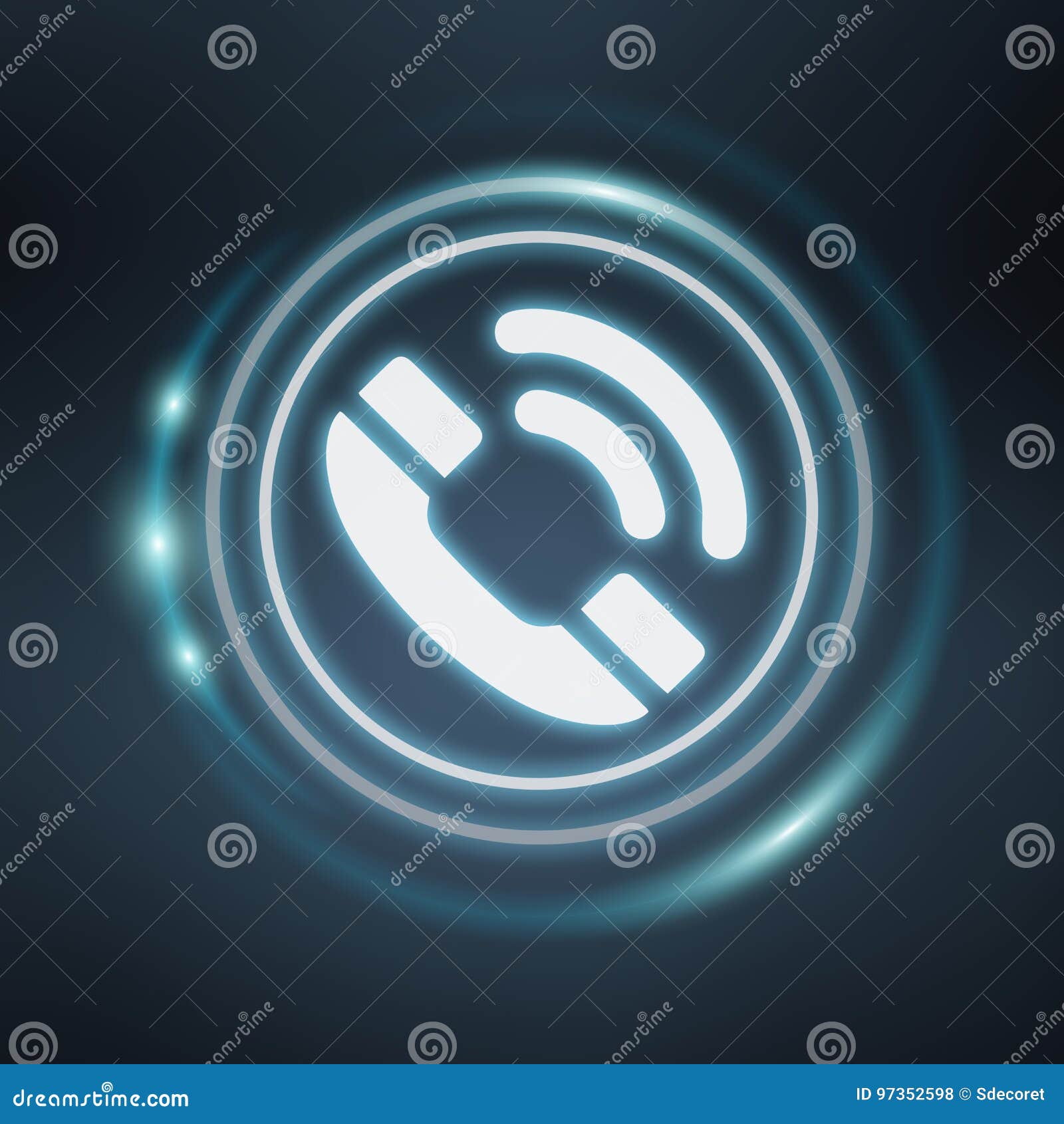 White and Glowing Blue Phone Icon 3D Rendering Stock Illustration ...