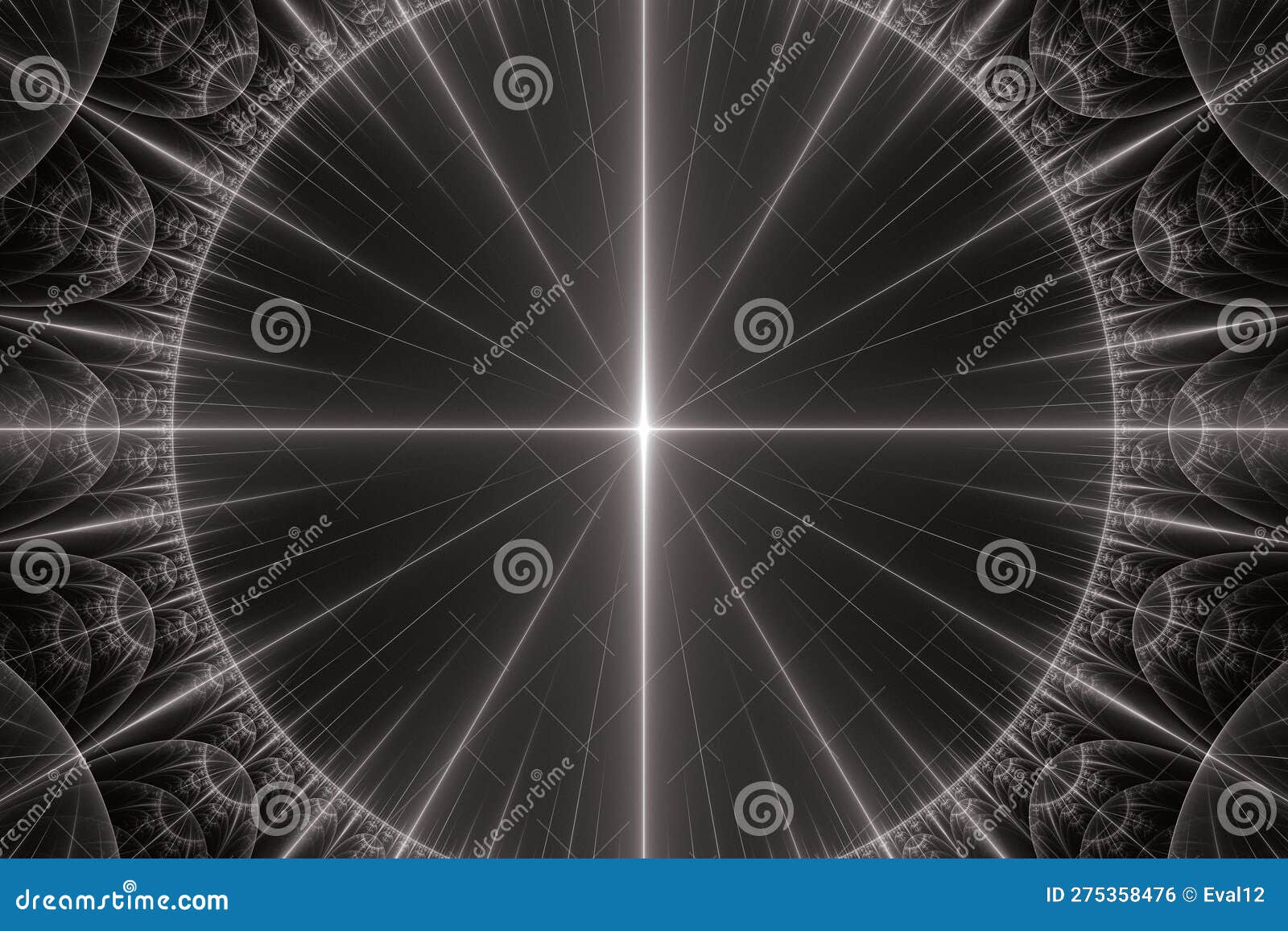 White Glowing Round Pattern of Crooked Waves and Rays on a Black ...