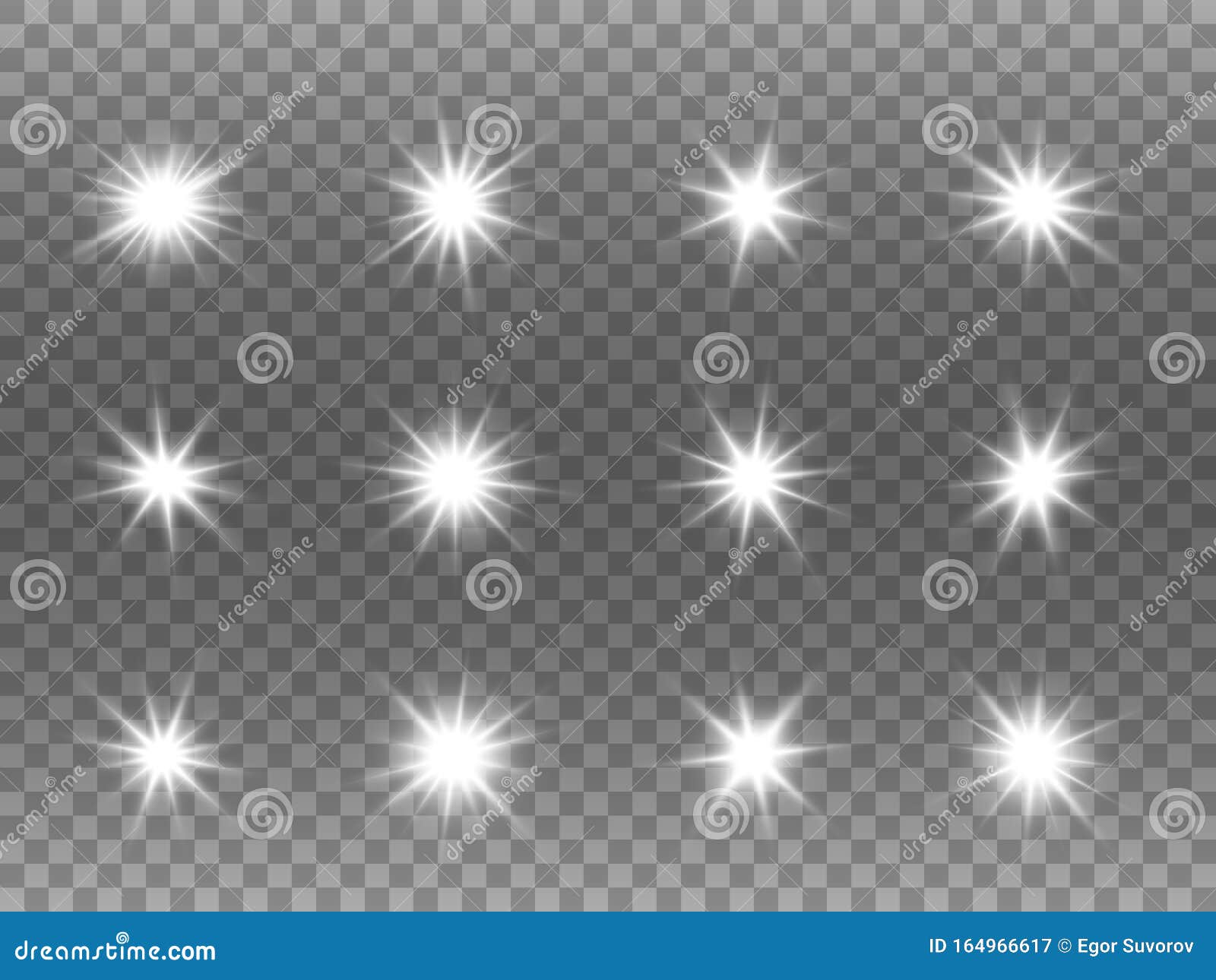 White Glowing Stars Set. Light Explosions on Transparent Backdrop ...