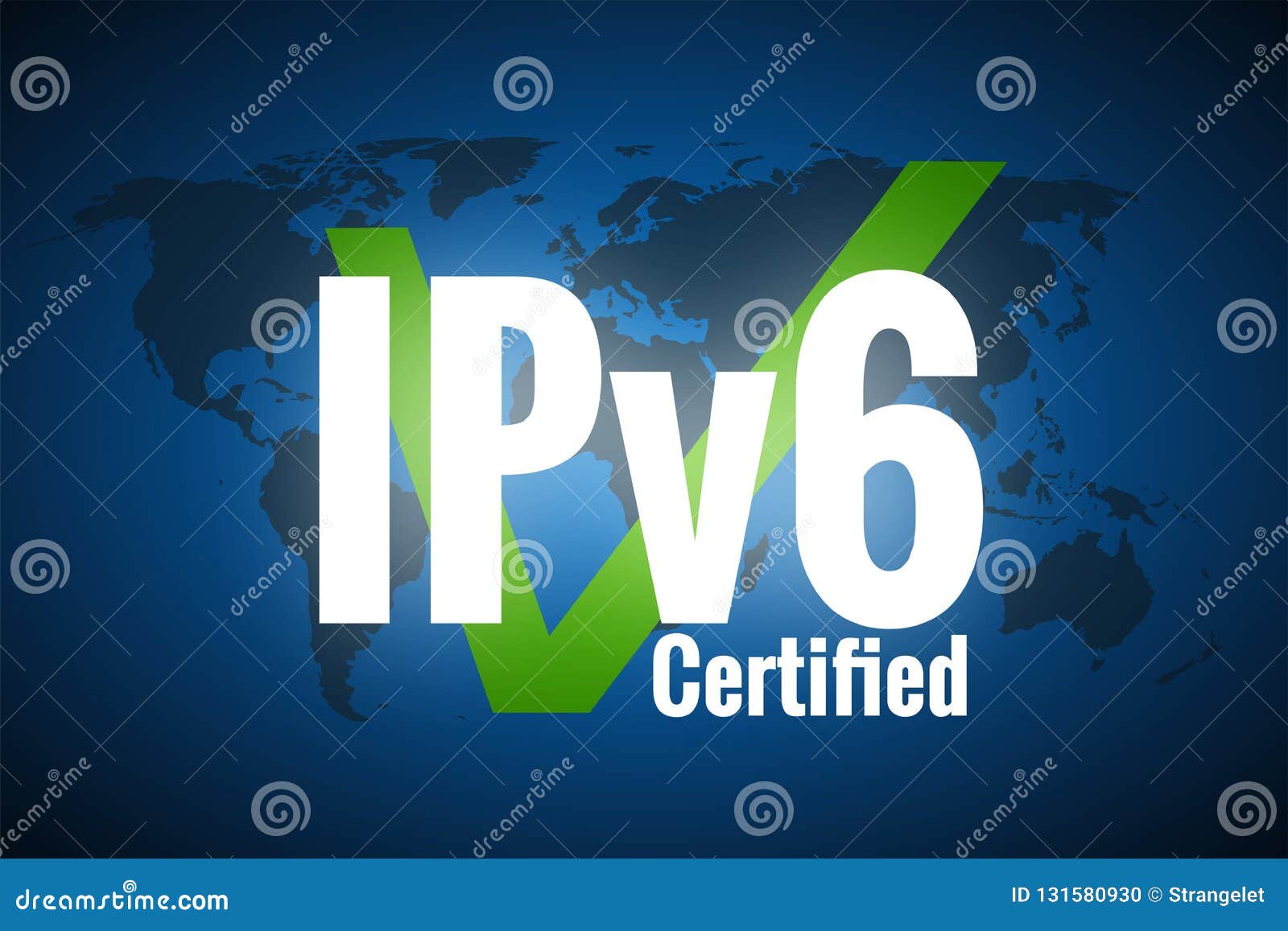 White Glowing Text IPv6 On World Map Blue Background. Text Certified ...