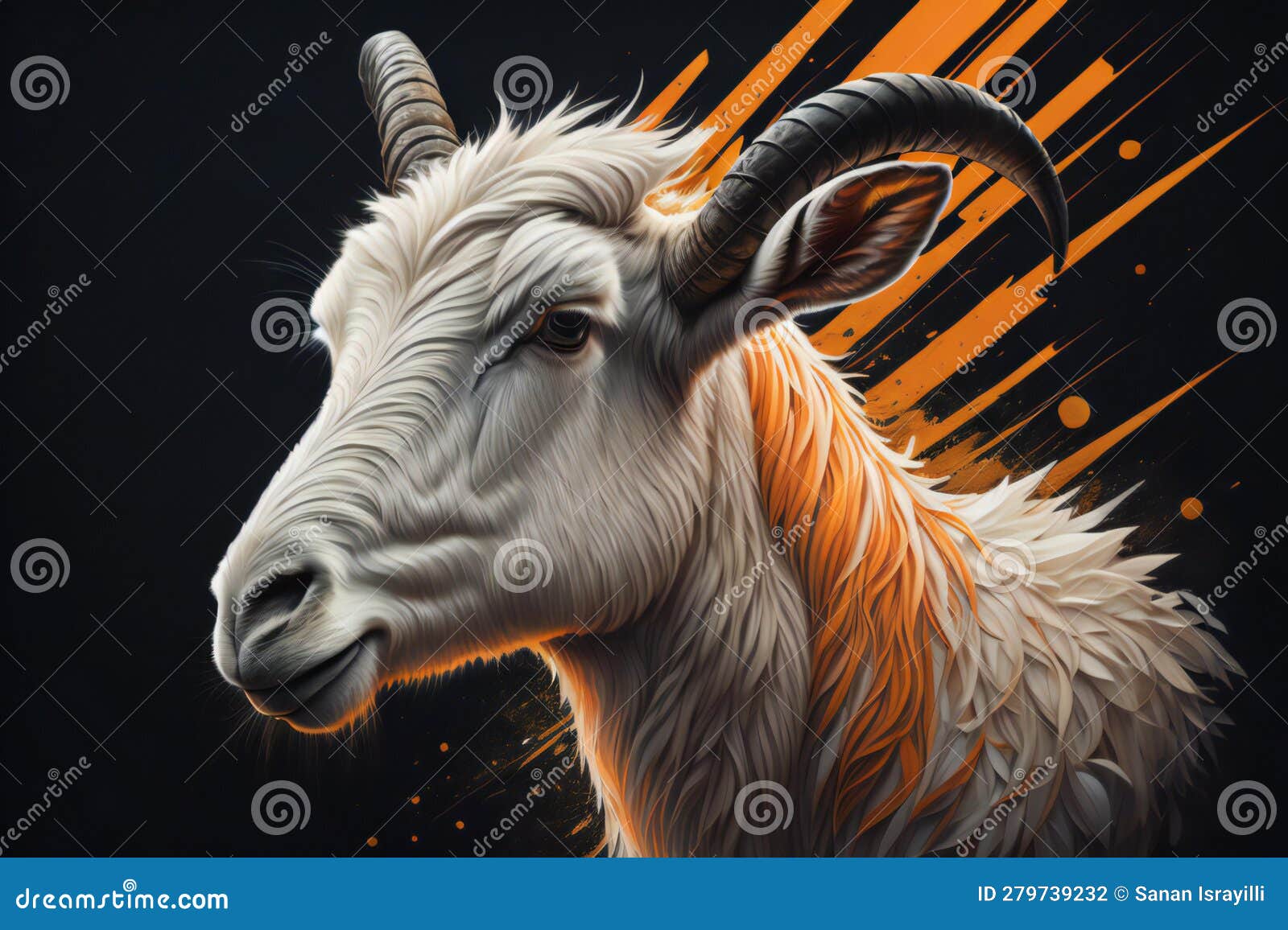 White Goat on a Black Background. Digital Painting Stock Illustration ...