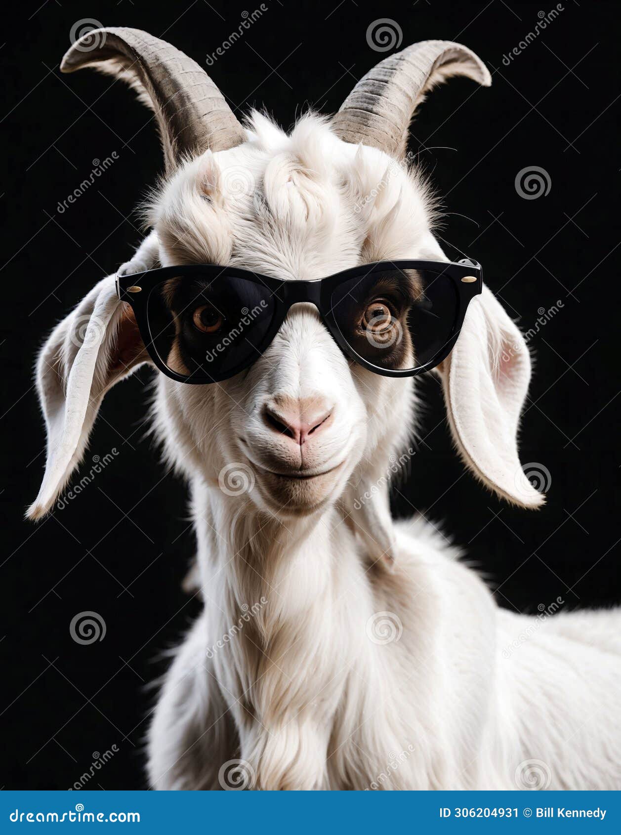 White Goat With Brown Patches, Drooping Ears, Focused Gaze, In Mid ...