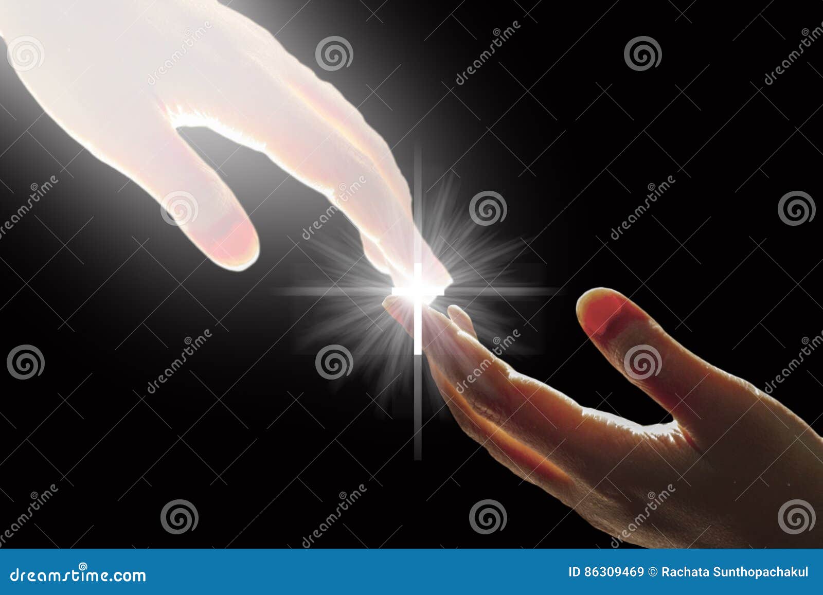 White God`s Hand is Touching the Hand with Cross Stock Image - Image of ...