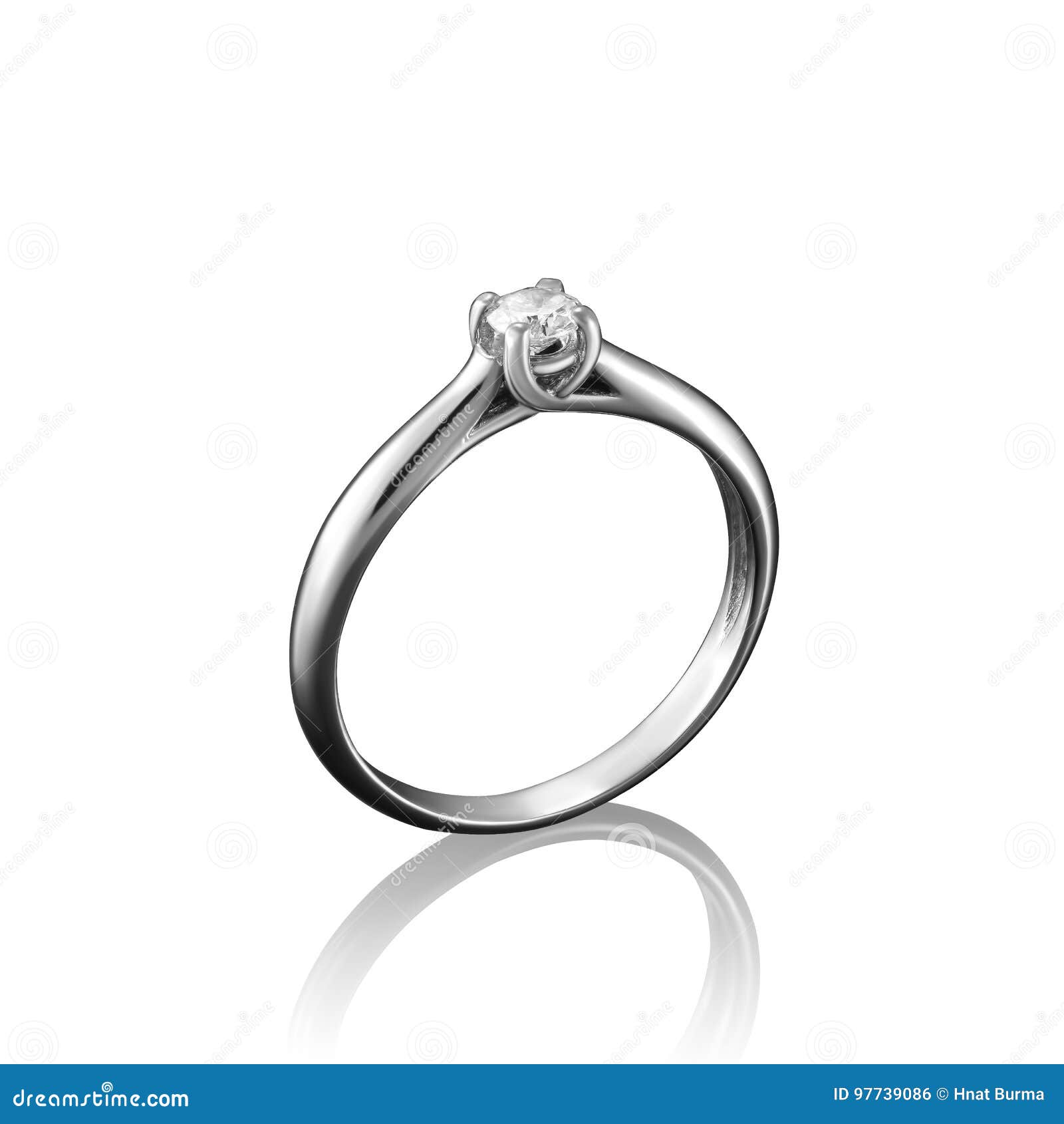 White Gold Diamond Jewelry Ring on White Background with Reflection ...