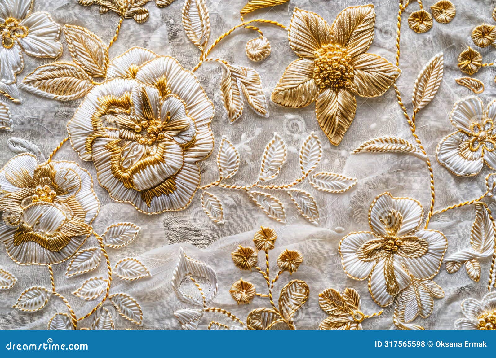 White and Gold Embroidery Texture Background, Abstract Embroidered ...