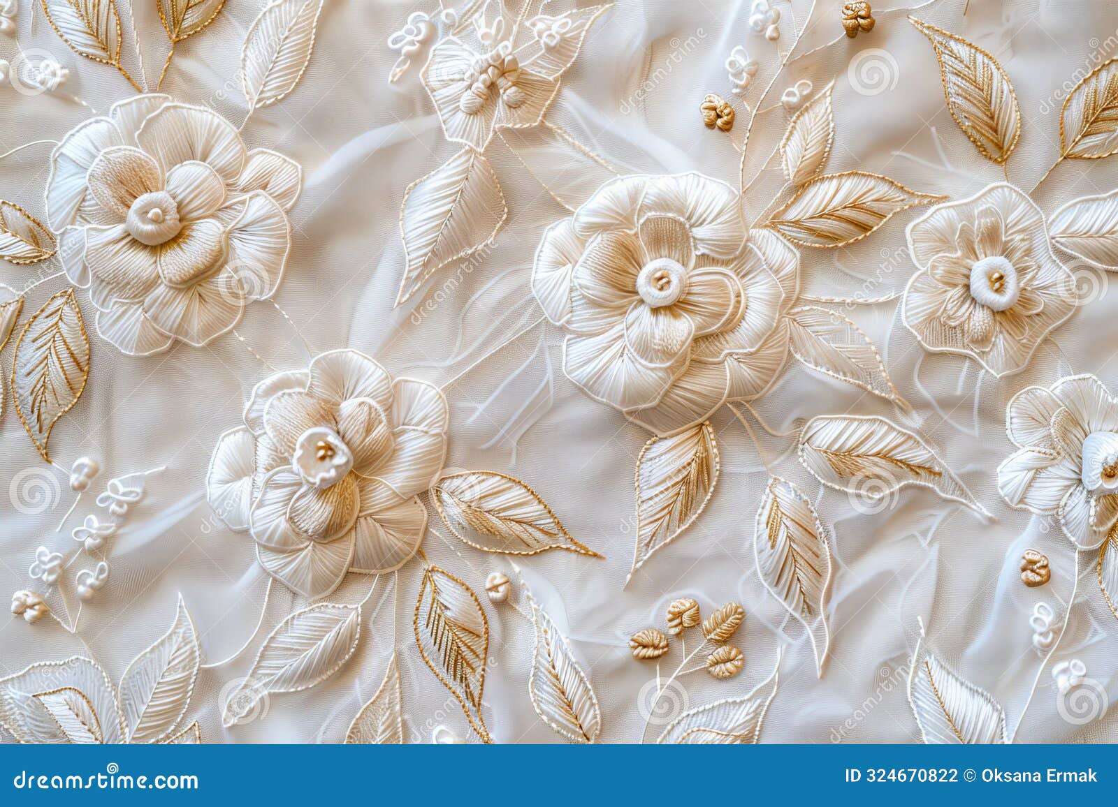 White and Gold Embroidery Texture Background, Abstract Embroidered ...