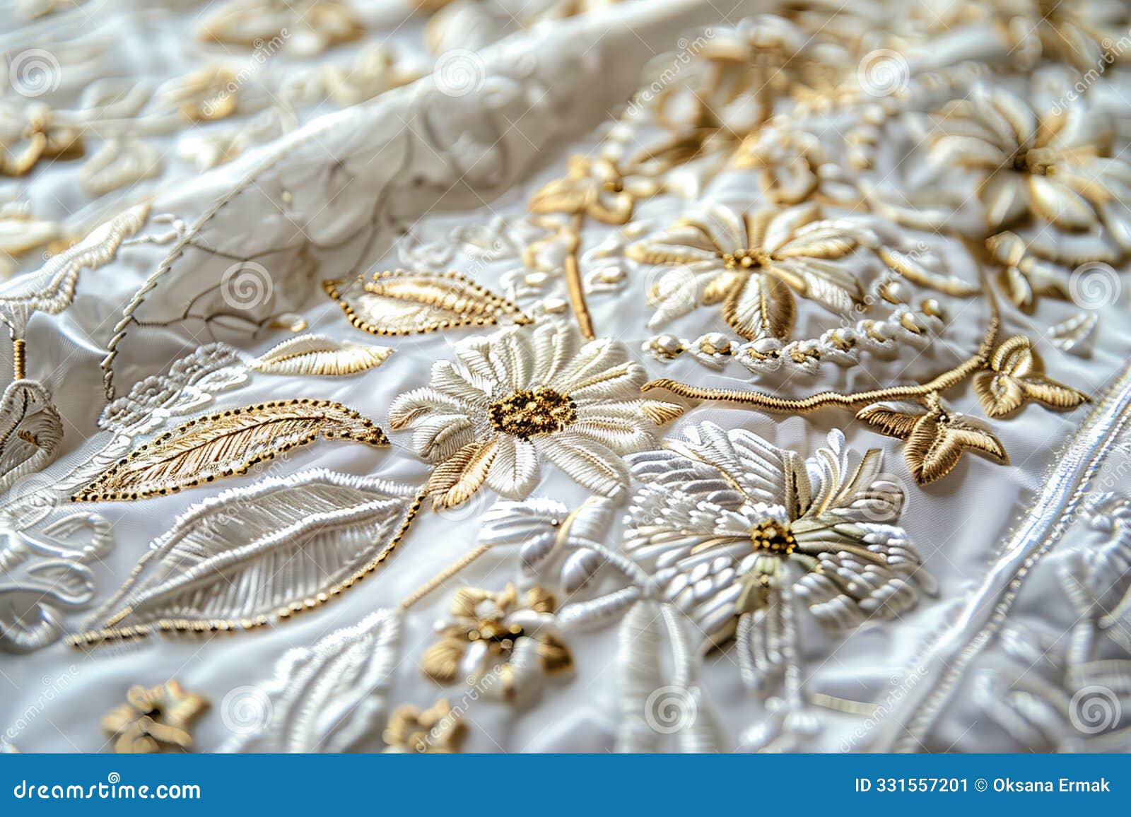 White and Gold Embroidery Texture Background, Abstract Embroidered ...