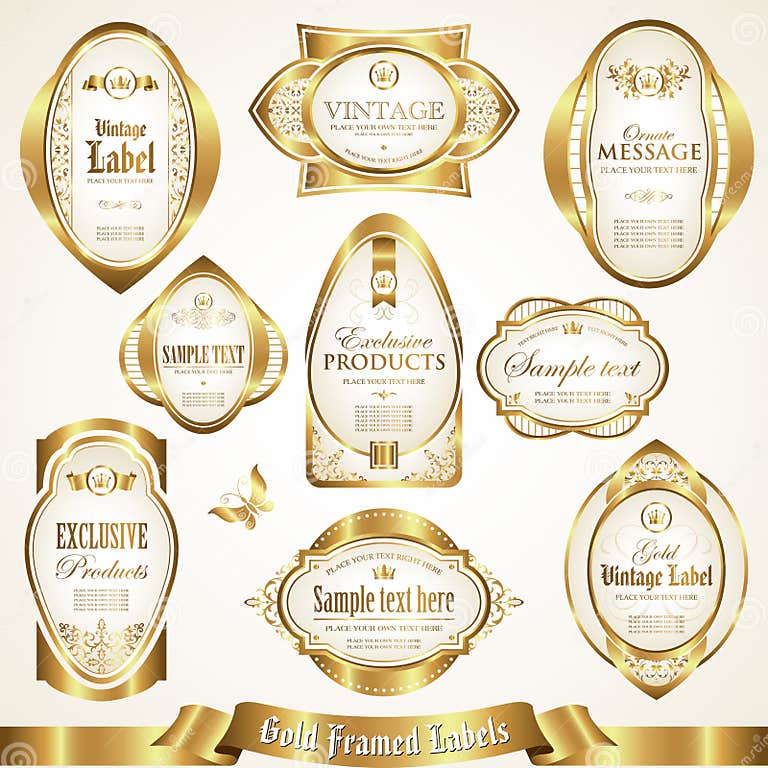 White Gold-framed Labels - Vector Set Stock Vector - Illustration of ...